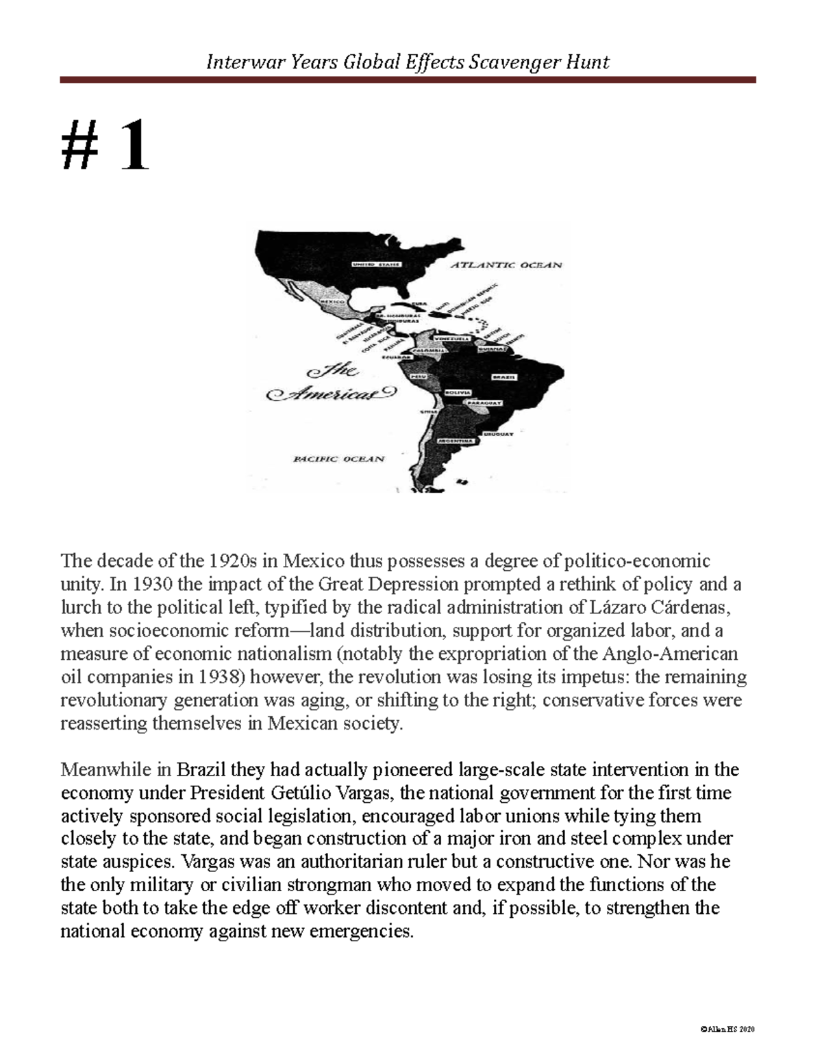 Interwar Years Global Effects Scavenger Hunt Documents 2020 - # 1 The ...