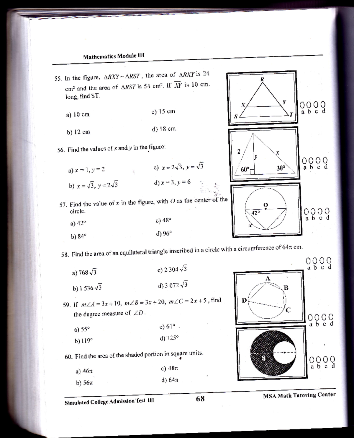 IMG 0085 College Admission Test 68 - Mathematics Module III 55. In the ...