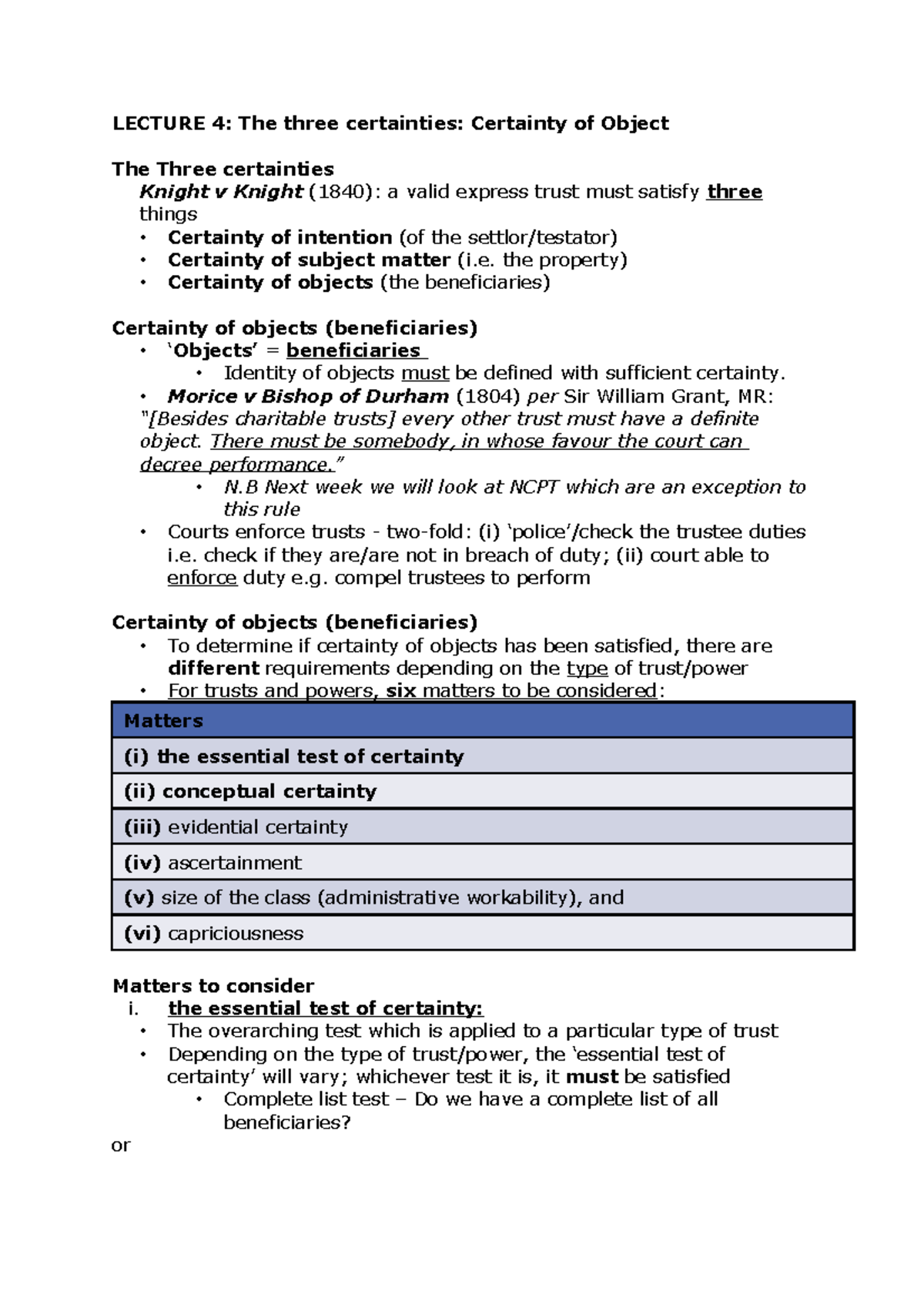 Lecture 4 - LECTURE 4: The three certainties: Certainty of Object The Three certainties Knight v ...