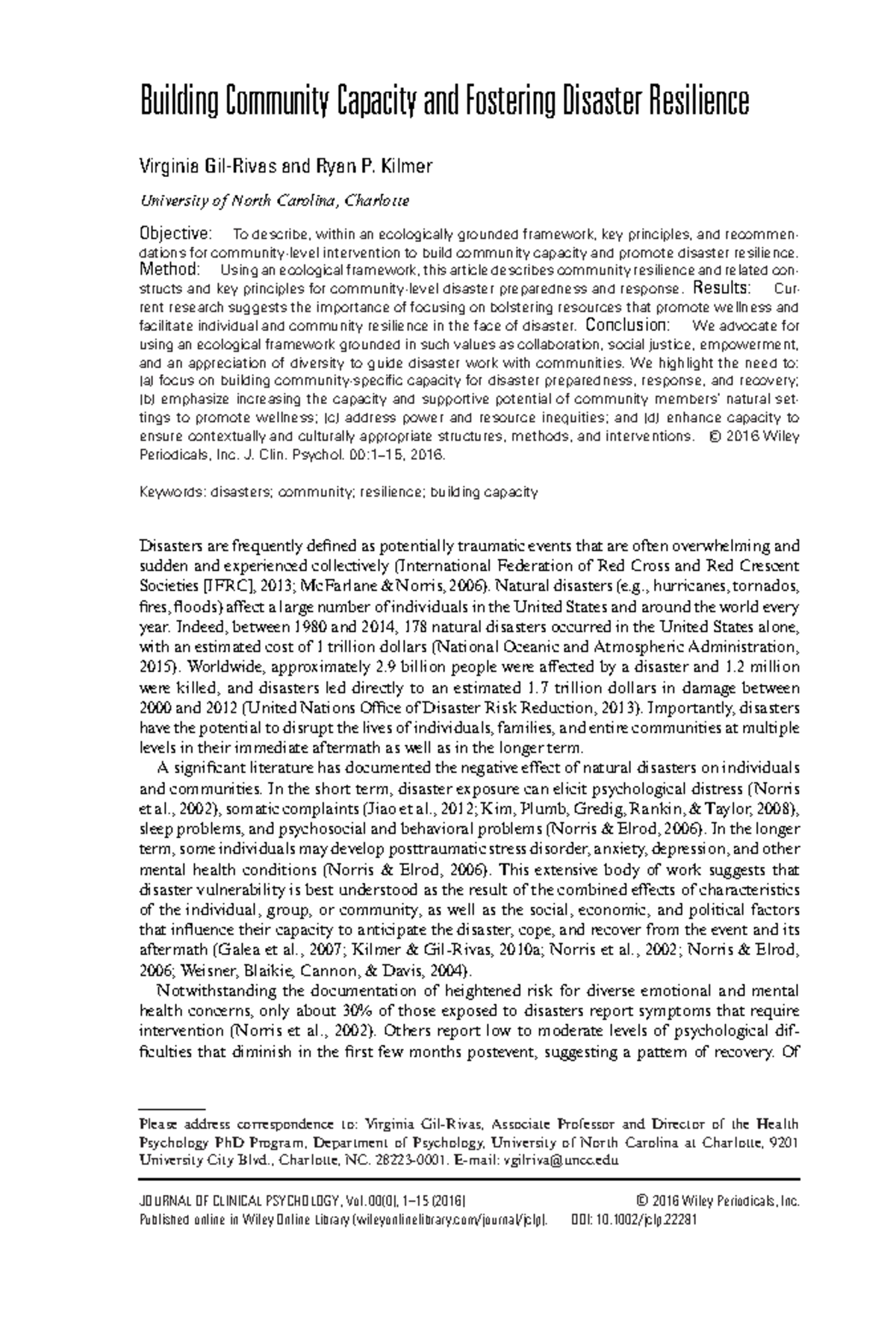 Reading for L12 Gil-rivas 2016 Comunity capacity fostering Disaster ...