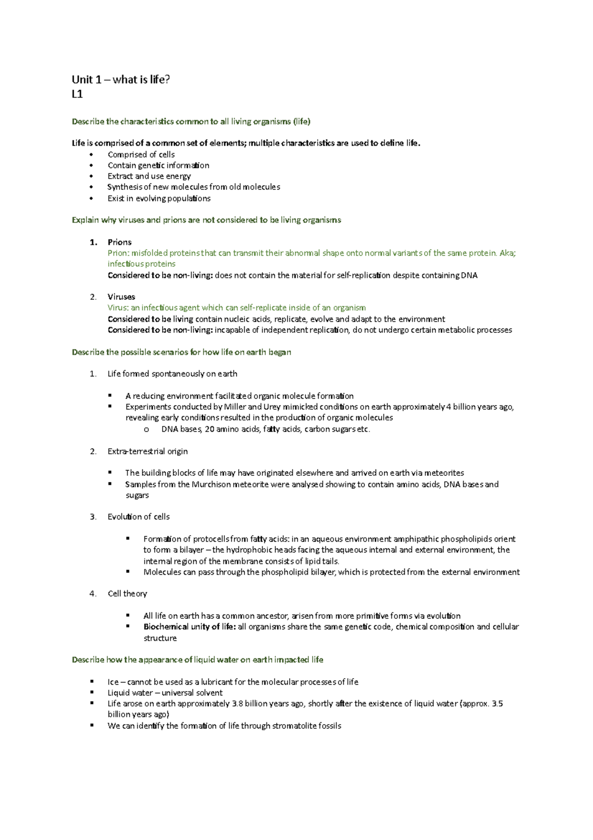 Biology notes progress quiz - Unit 1 – what is life? L Describe the ...