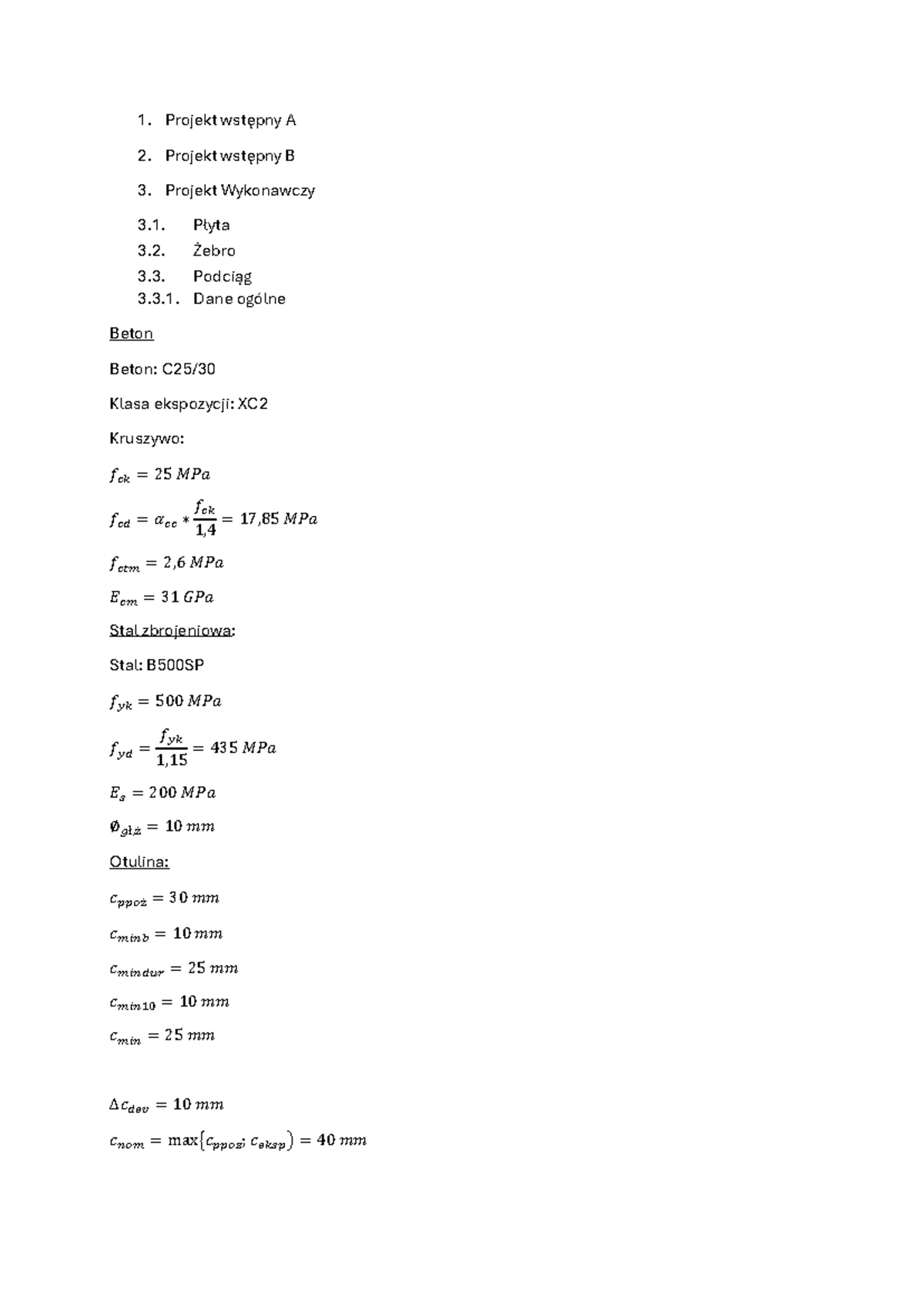 konstrukcje betonowe eih podciąg obliczenia - Projekt wstępny A Projekt ...