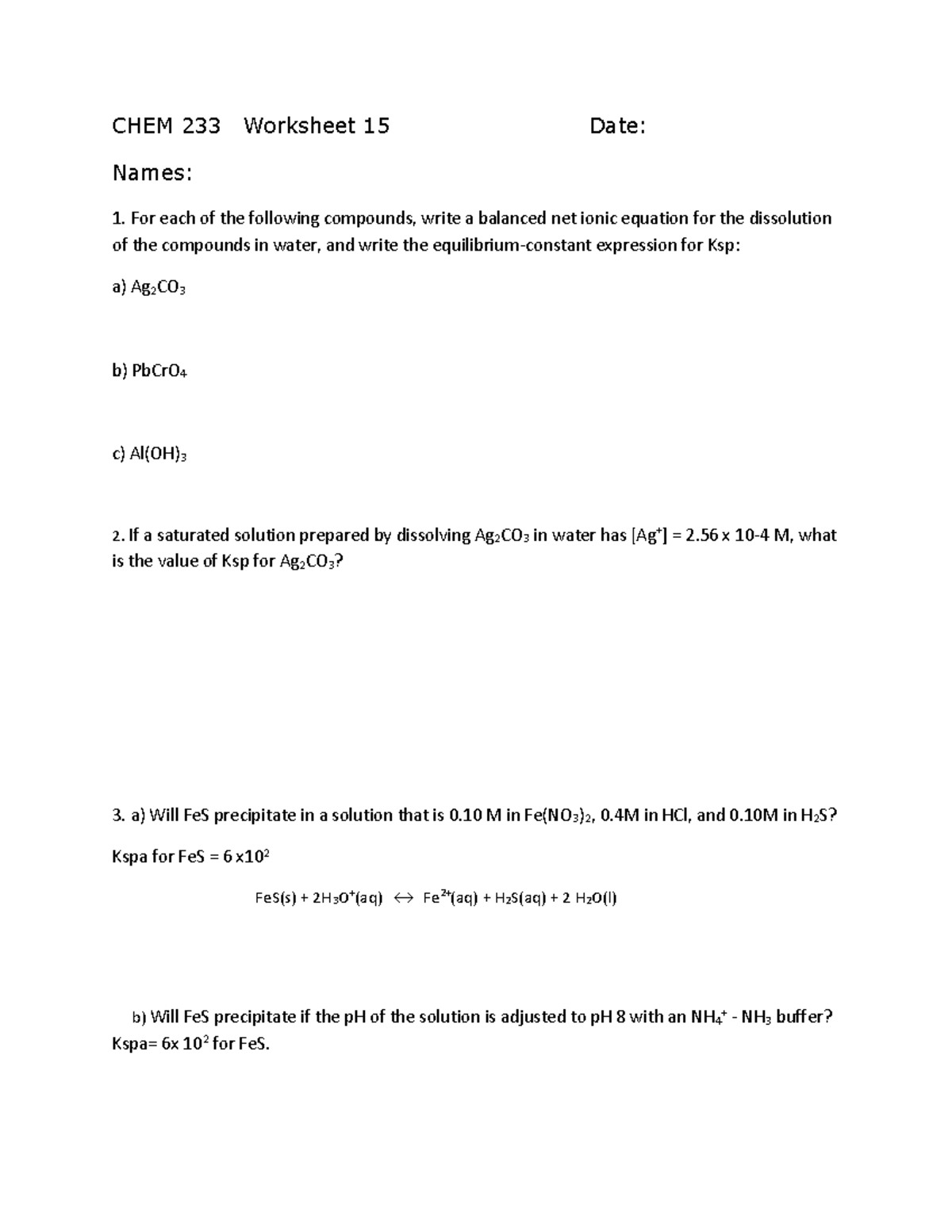 Worksheet 15 In Class Homework Assignment CHEM 233 Worksheet 15 worksheet-15-in-class-homework-assignment-chem-233-worksheet-15