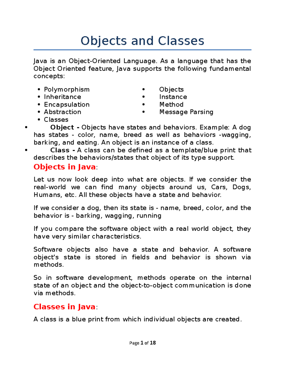 Objects and Classes - this short note is prepared for it second year students - Objects and ...