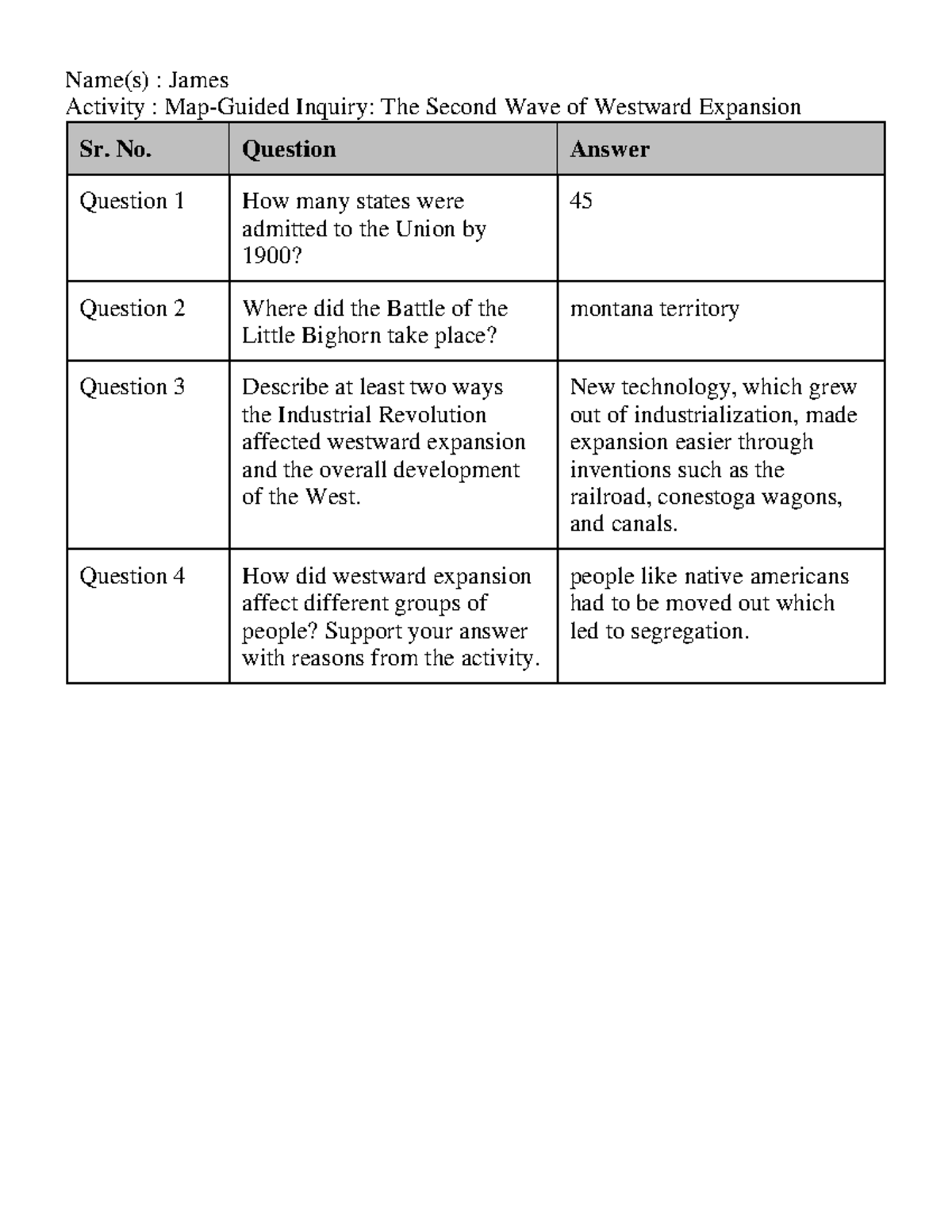James The Second Waveof Westward Expansion - Name(s) : James Activity ...