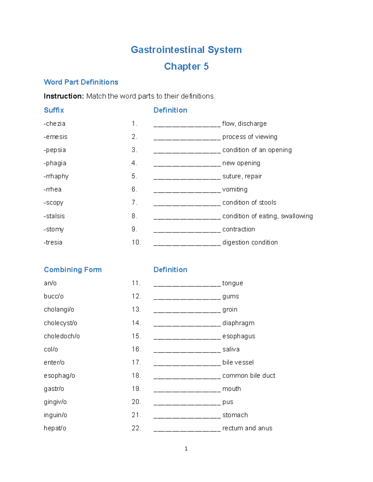 AHP105 Wk4 Assignment AS - Gastrointestinal System Chapter 5 Word Part ...