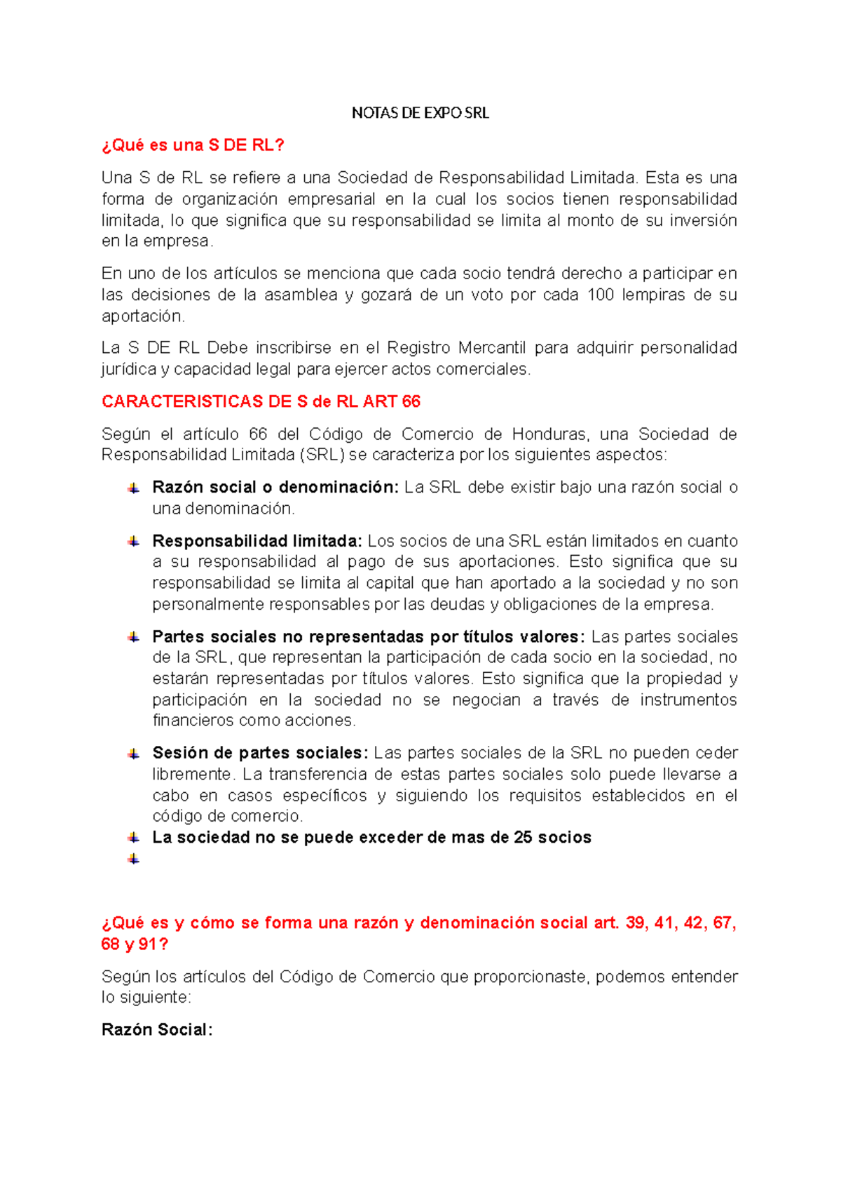 Notas DE EXPO SRL - NOTAS DE EXPO SRL ¿Qué es una S DE RL? Una S de RL se refiere a una Sociedad ...