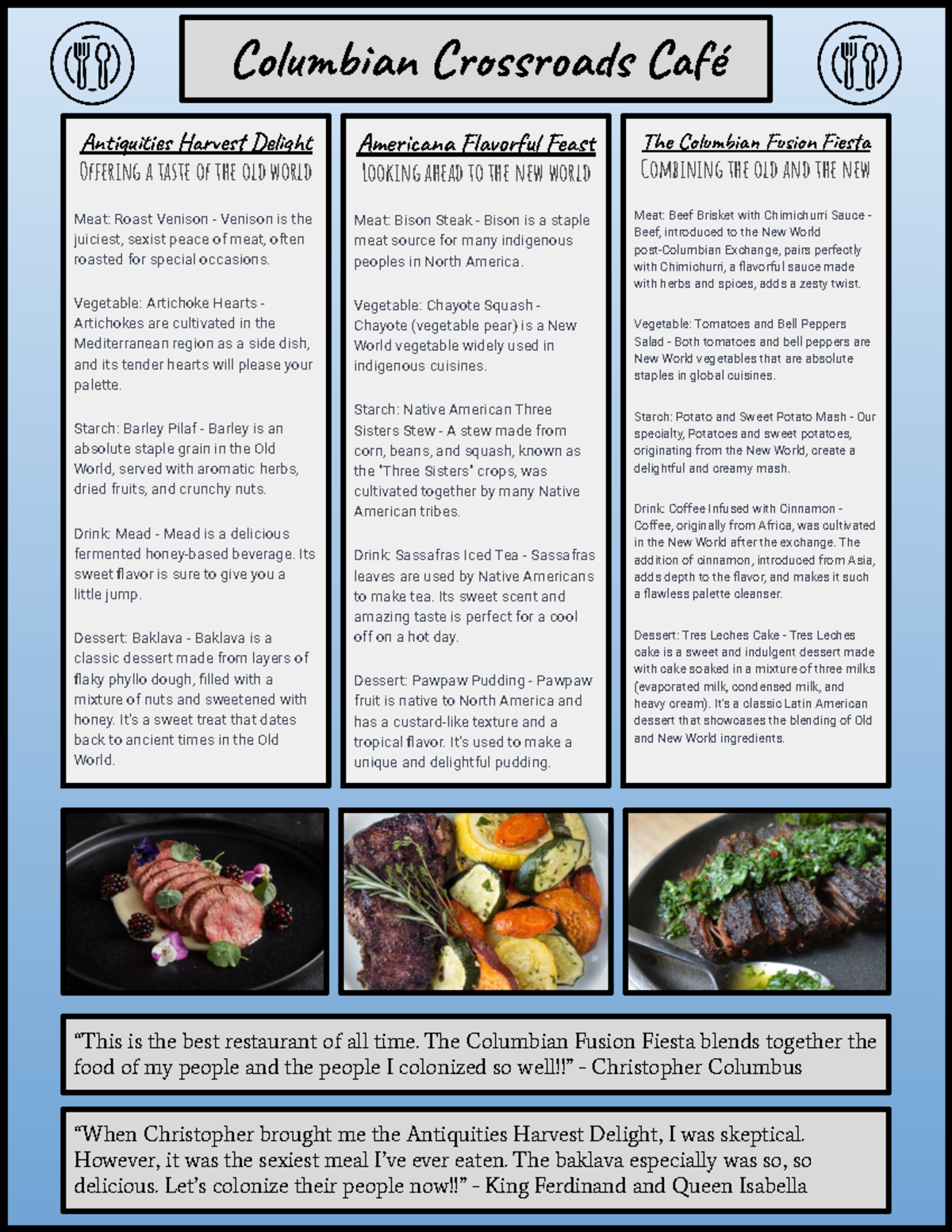 Columbian Exchange Menu Project - Max Brenner - Columbian Crossroads ...