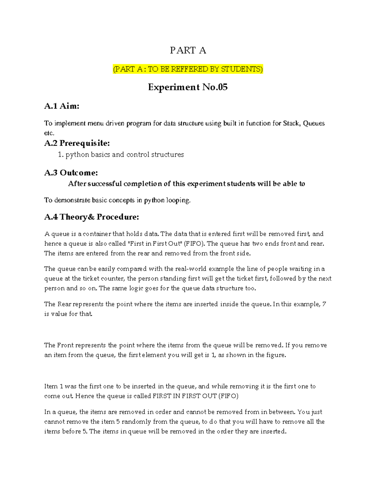A22 Python Exp 5 - PART A (PART A : TO BE REFFERED BY STUDENTS) Experiment No. A Aim: To ...