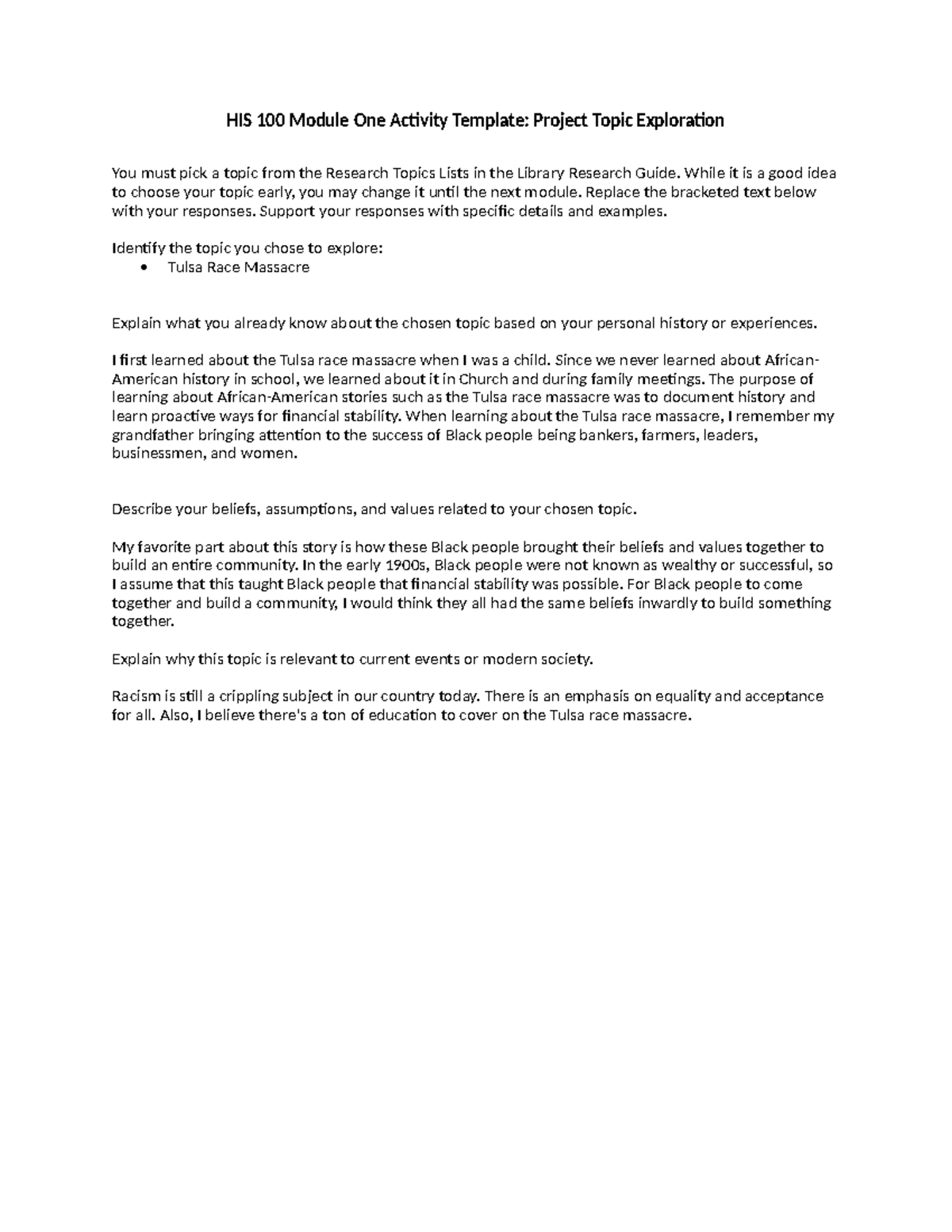 HIS 100 Module One Activity Template - While it is a good idea to ...