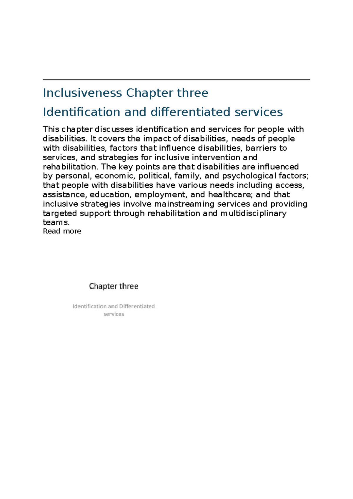 Ismael 360 docx - Inclusiveness - Inclusiveness Chapter three ...