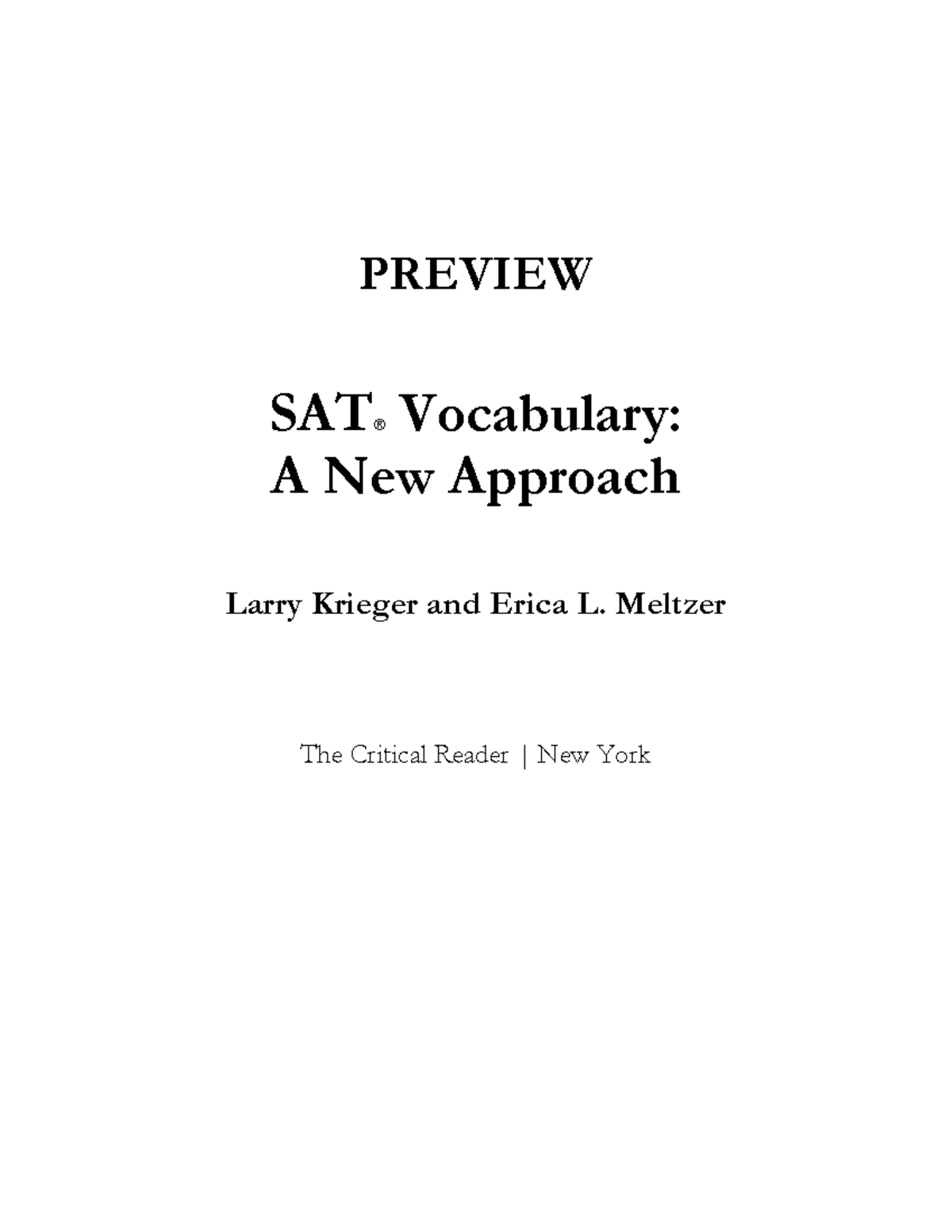 SAT Vocab Preview - SAT® Vocabulary: A New Approach Larry Krieger and ...