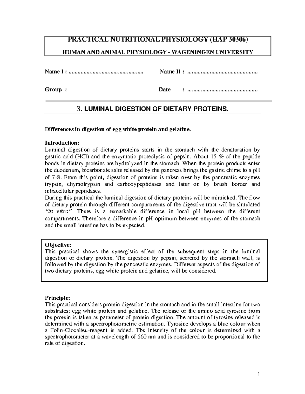 3 Protein digestion - practicum 3 - PRACTICAL NUTRITIONAL PHYSIOLOGY ...