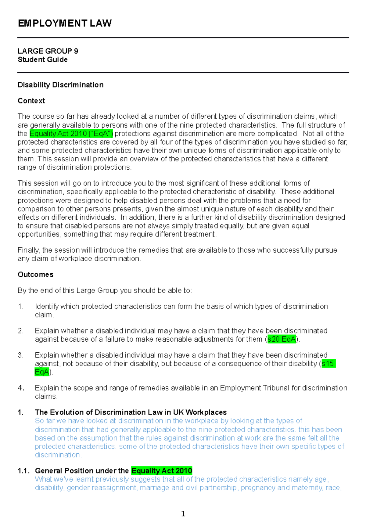 Employment LAW lecture 9 sd - EMPLOYMENT LAW LARGE GROUP 9 Student ...
