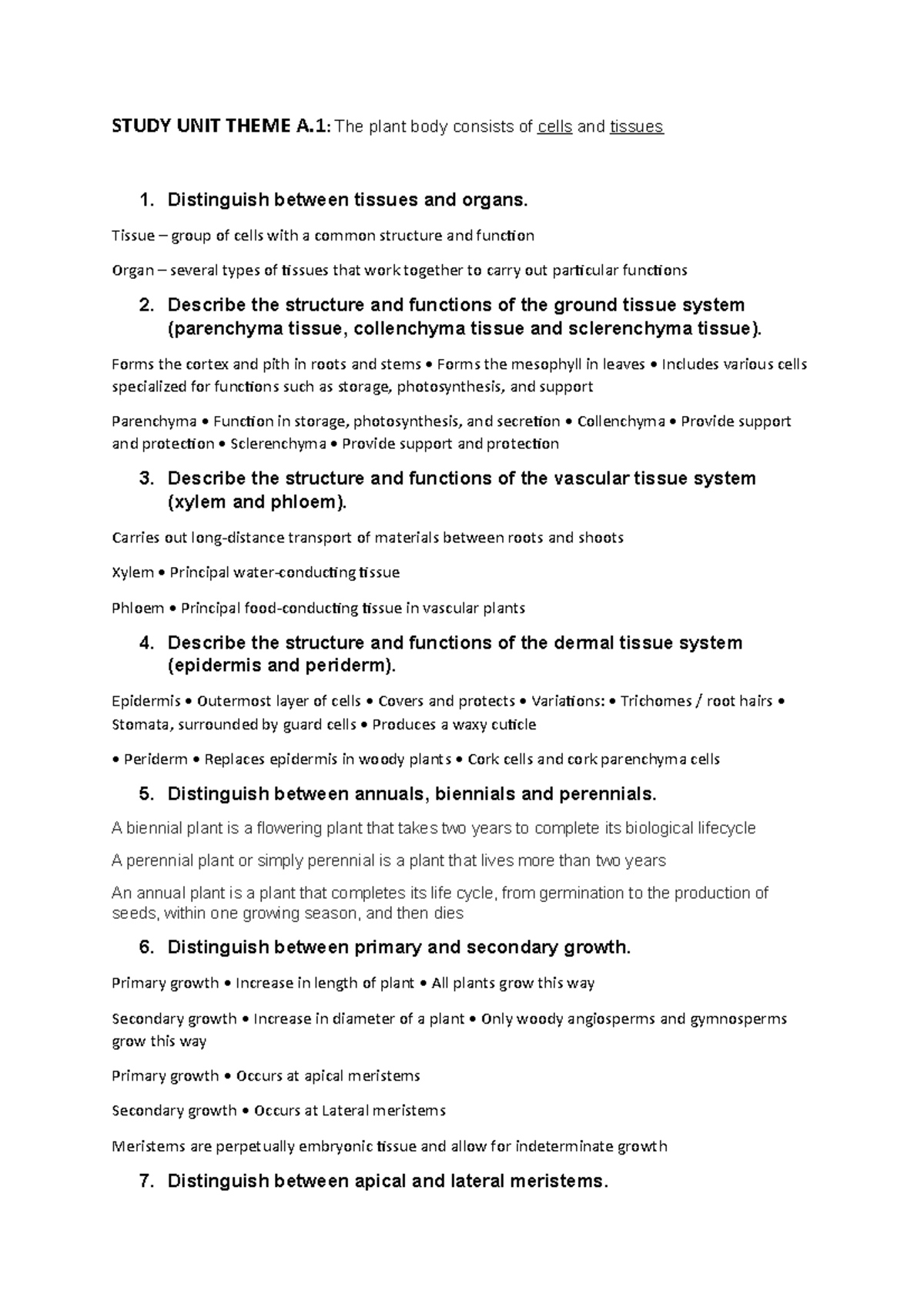 Study UNIT Theme A - Summary Raven Biology of Plants - STUDY UNIT THEME ...