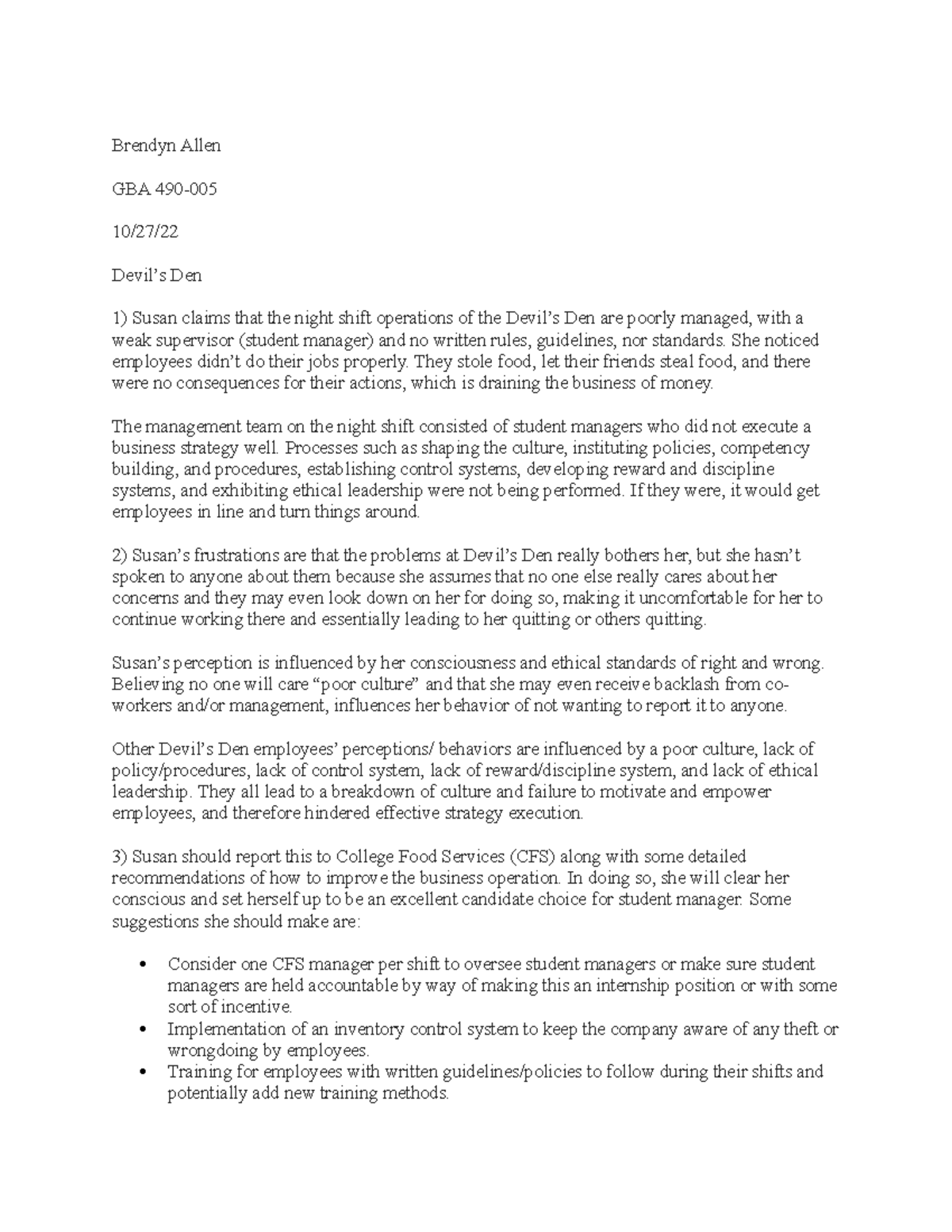 Devils Den Case - Case study - Brendyn Allen GBA 490- 10/27/ Devil’s ...