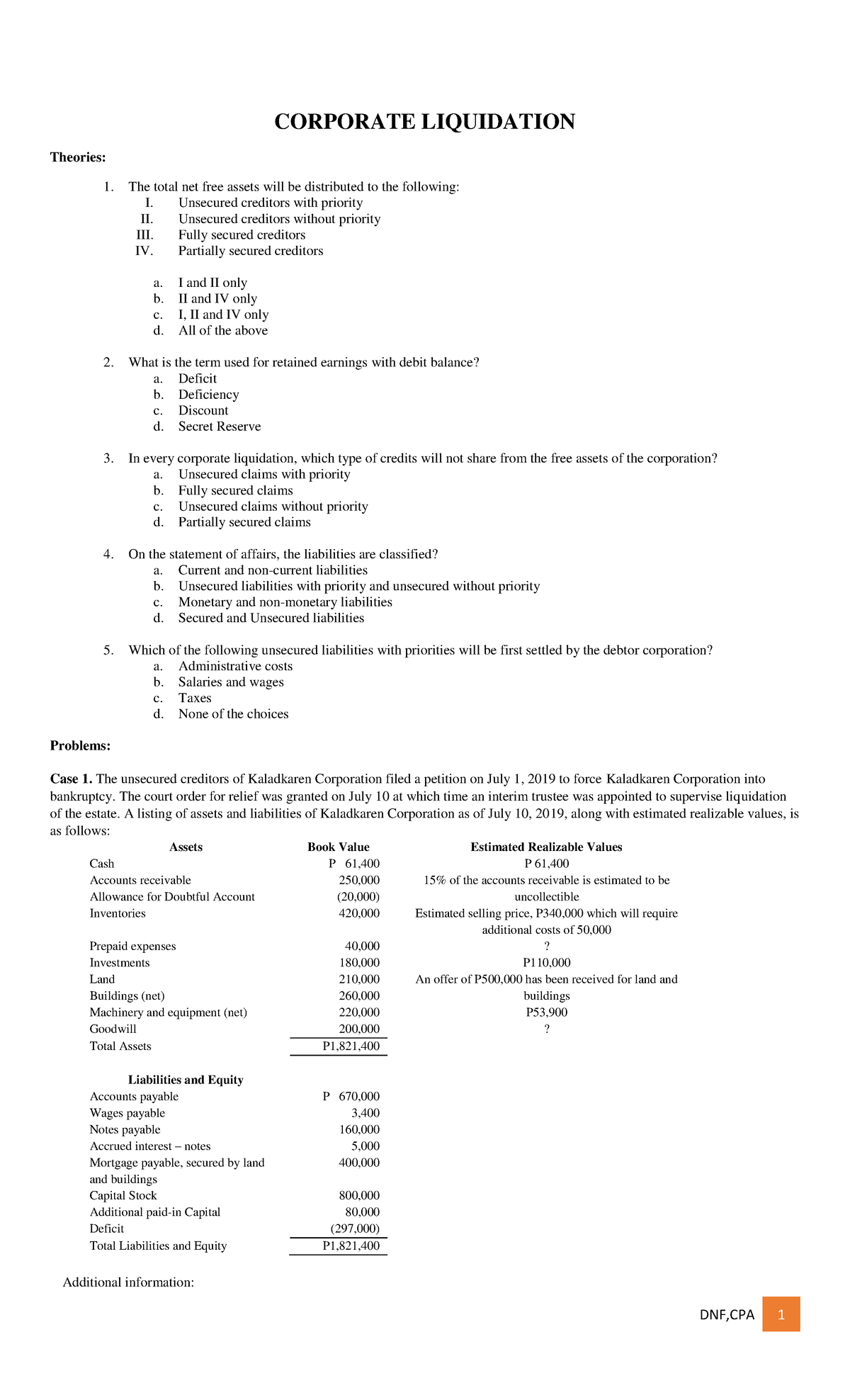 05 Handout Corporate Liquidation - DNF,CPA 1 CORPORATE LIQUIDATION ...