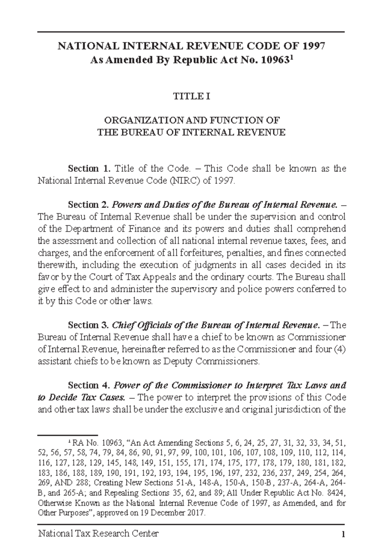 LM 1 The BIR removed - taxation - NATIONAL INTERNAL REVENUE CODE OF 1997 As Amended By Republic ...
