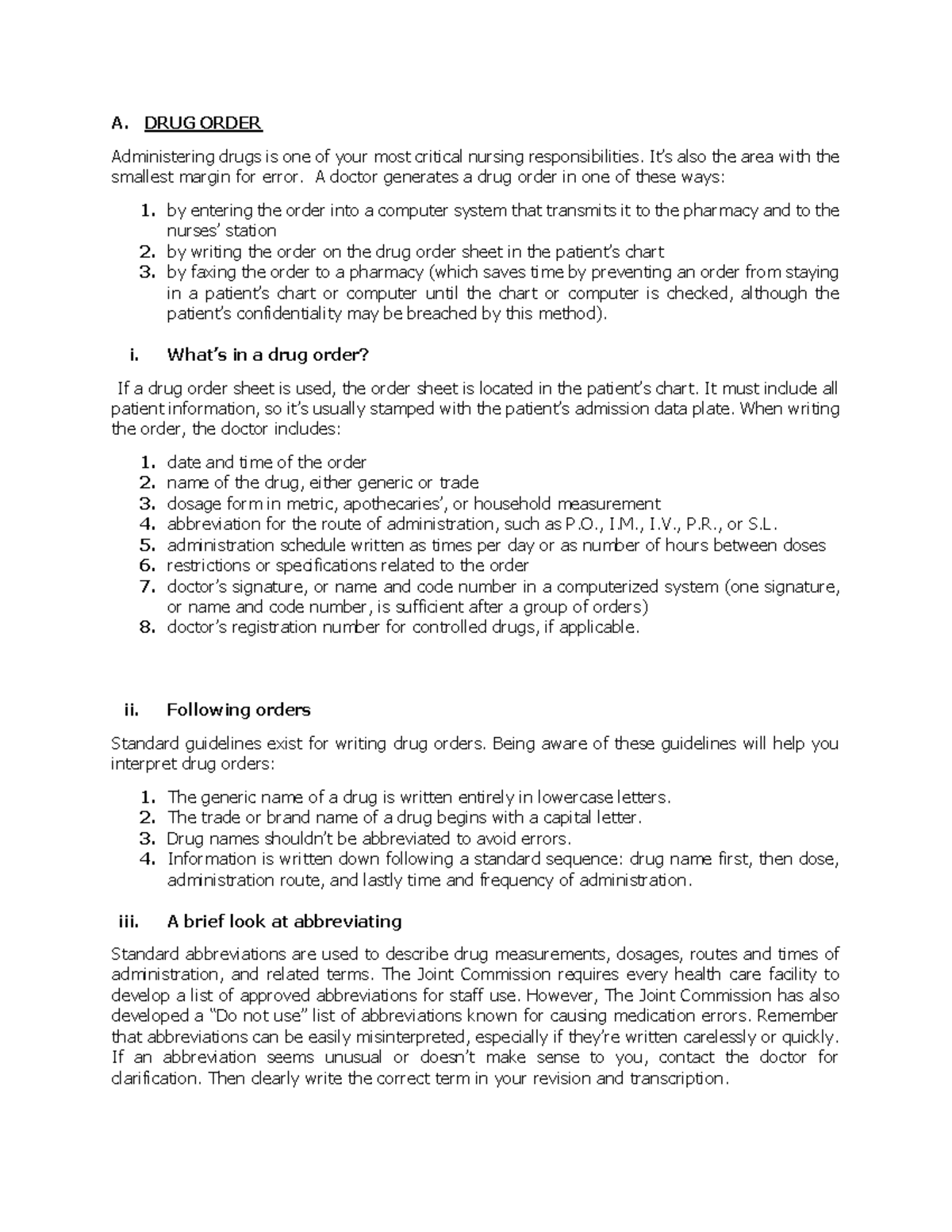 DRUG- Order - pharma - A. DRUG ORDER Administering drugs is one of your ...