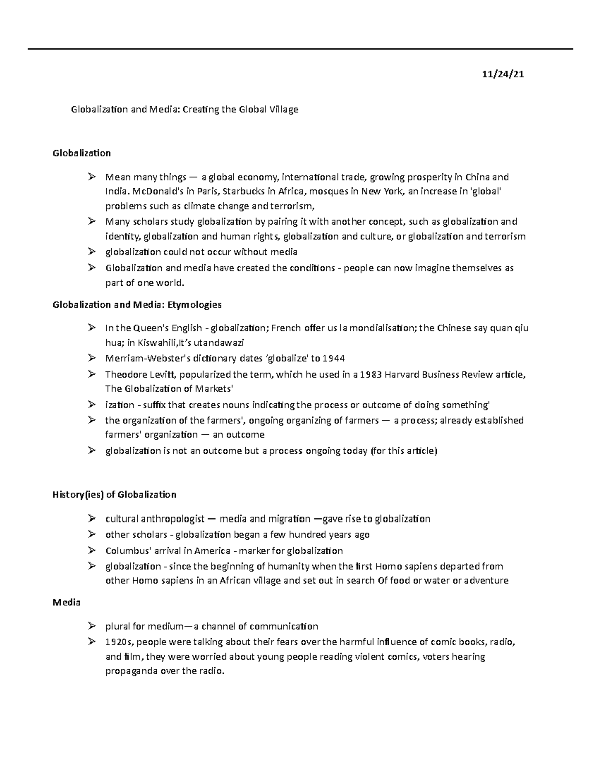 11 24 21 PPT - Lecture Notes - Globalization and Media: Creating the ...