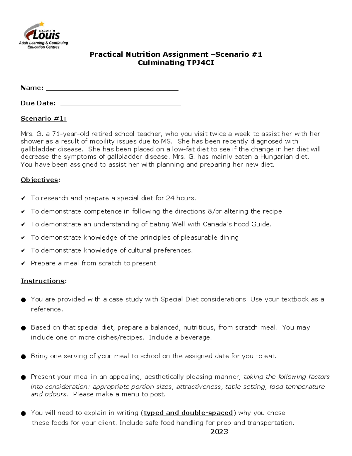 Nutrition Assignment - mjjjj - Practical Nutrition Assignment –Scenario ...