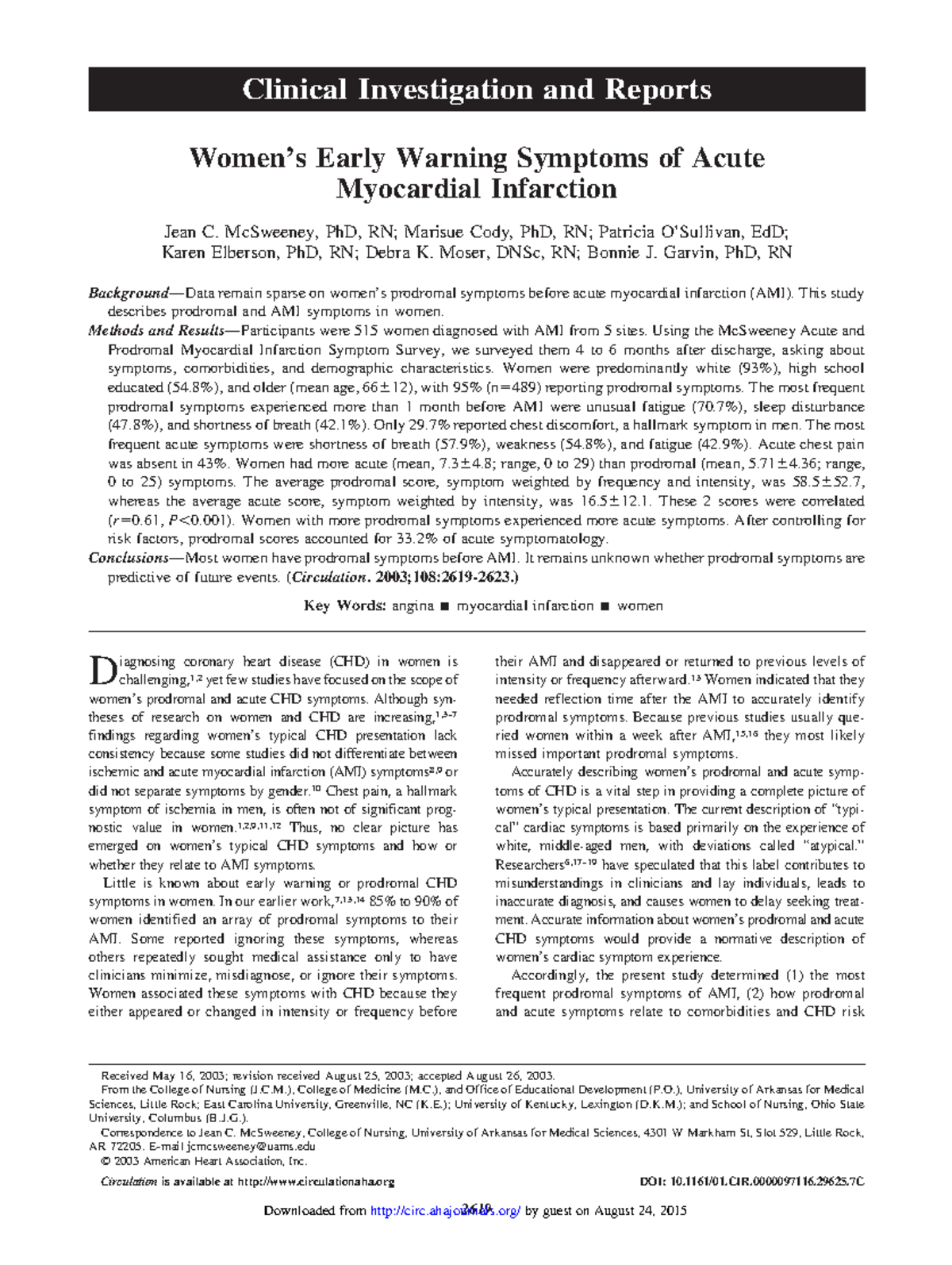 Early Warning Symptoms of Acute Myocardial Infarction in Women - Studocu