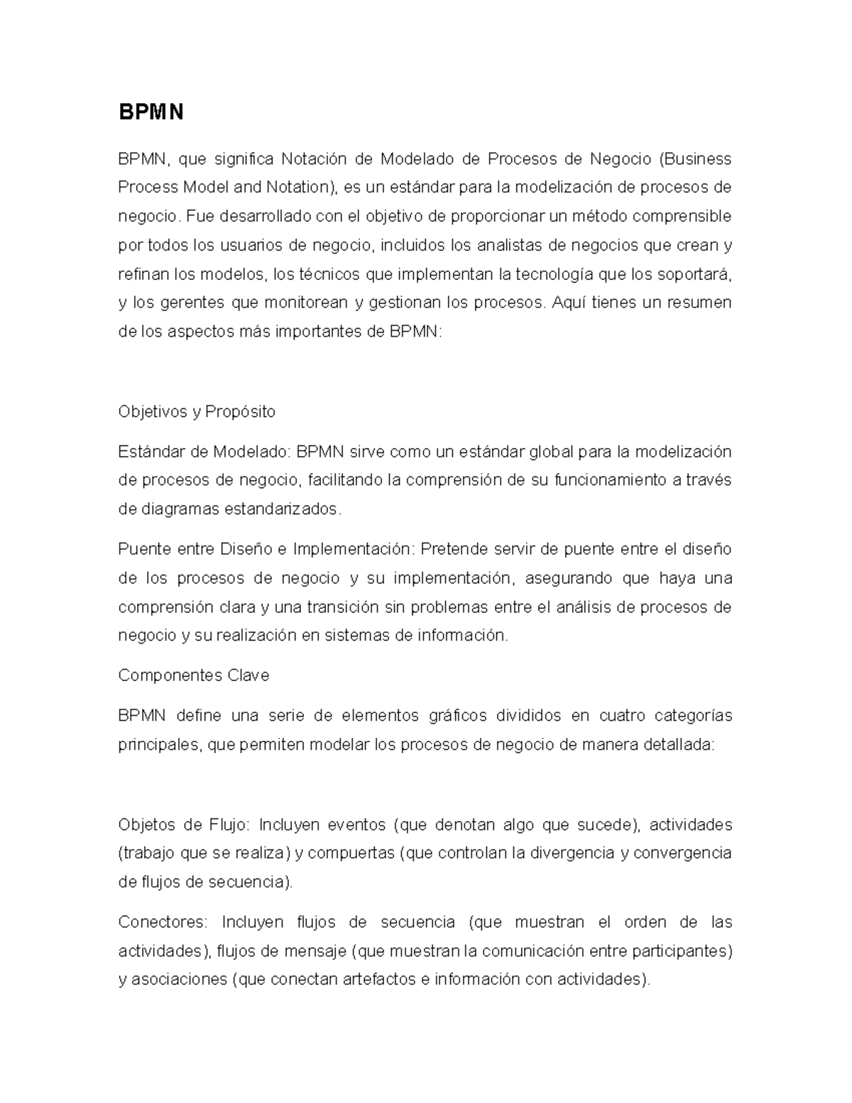 BPMN Resumen - esta tarea es simple para desarrollar concocimientos adquiridos de mi parte - Studocu