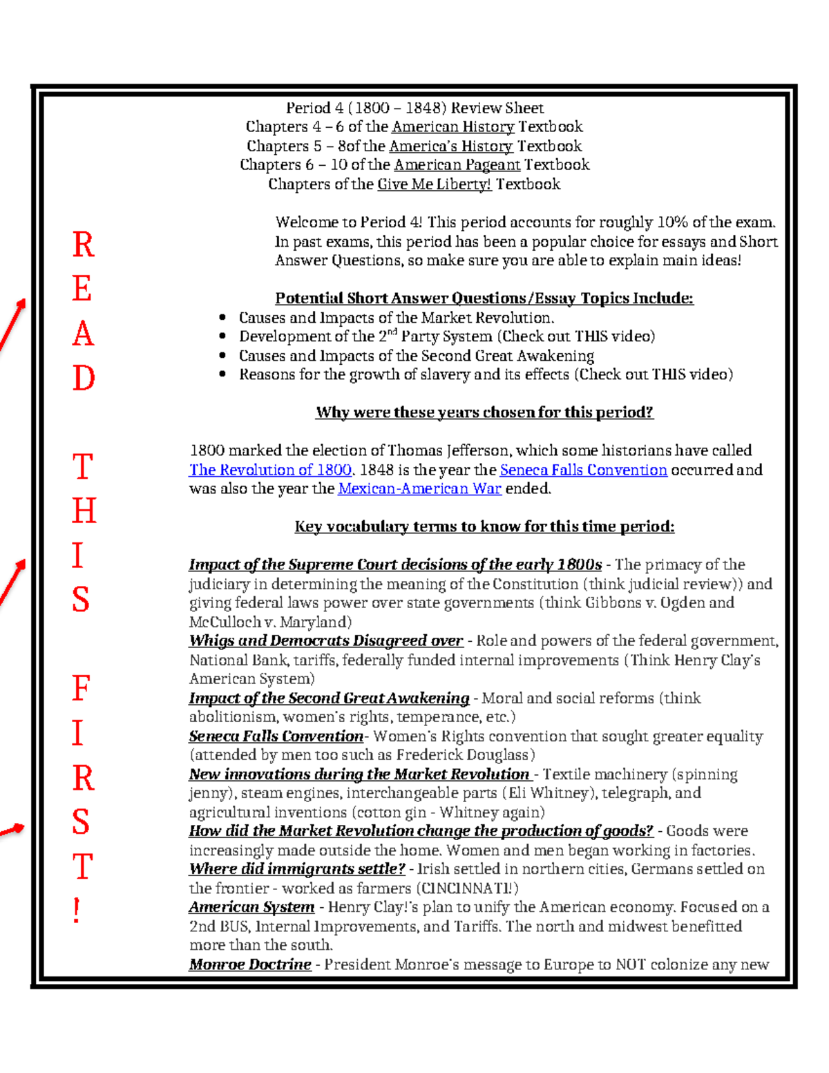 Period 4 1800 – 1848 review sheet - Period 4 (1800 – 1848) Review Sheet ...