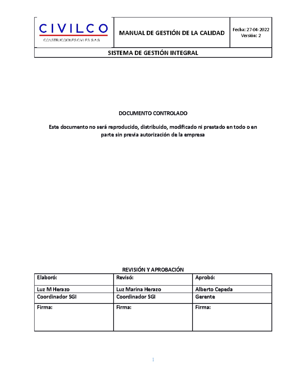 Manual de Gestión Integral - SISTEMA DE GESTIÓN INTEGRAL DOCUMENTO ...