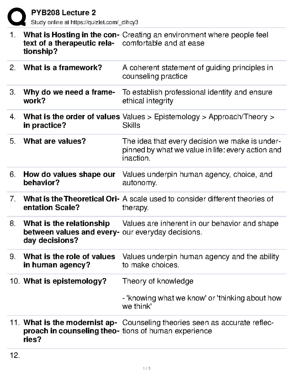 PYB208 Lecture 2 - How do values shape our behavior? Values underpin ...