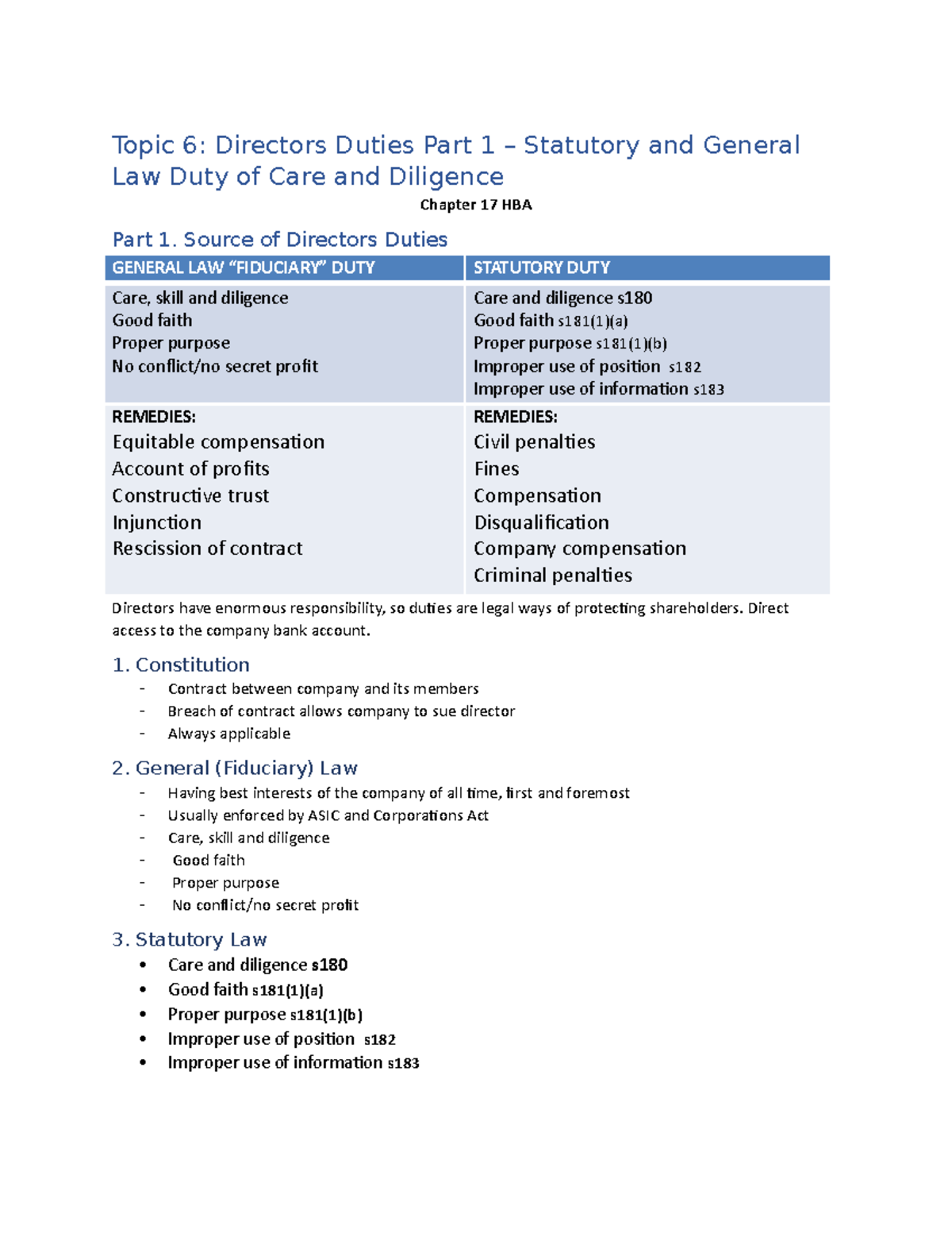 ACL Module 6 Directors Duties - Topic 6: Directors Duties Part 1 ...