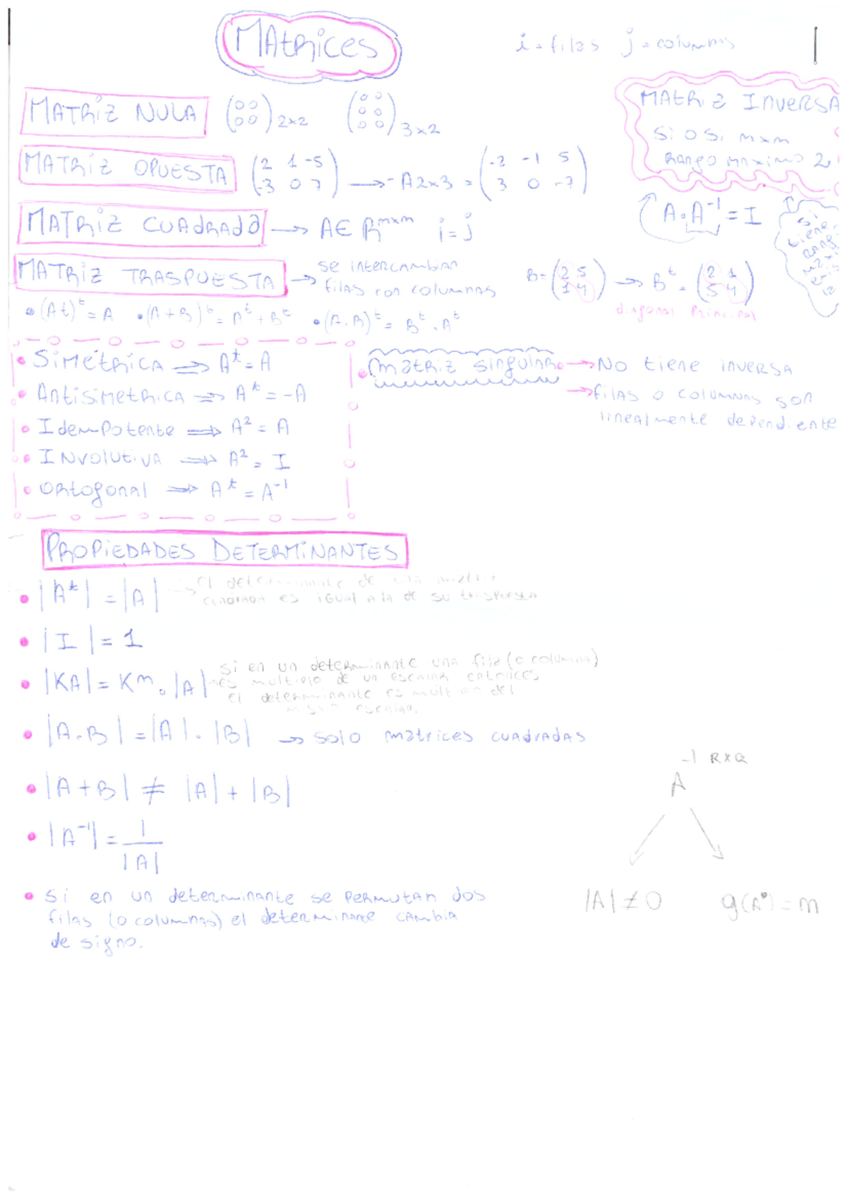 Matrices y SEL formulas - MAtrices i f i l a s j=column's MATRiZ NULA ...
