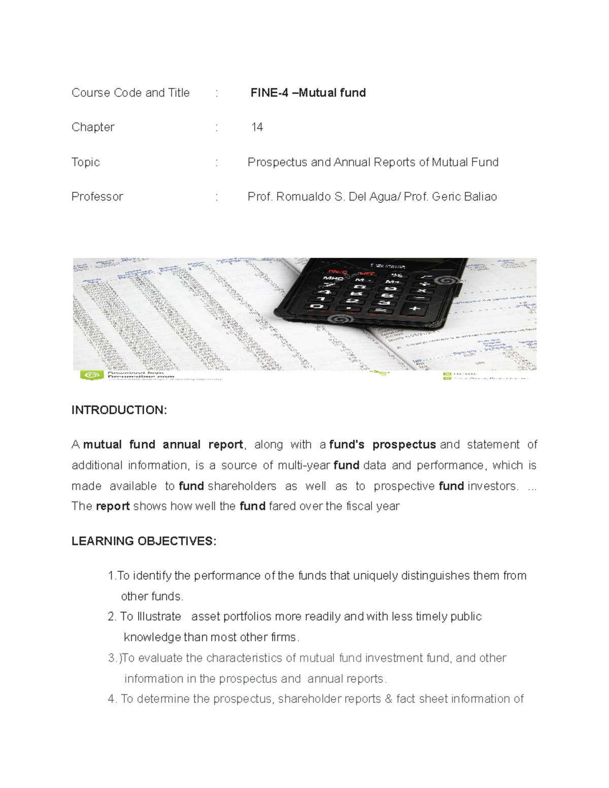 Module-14- Updated - Mutual Funds Module - Course Code and Title : FINE ...