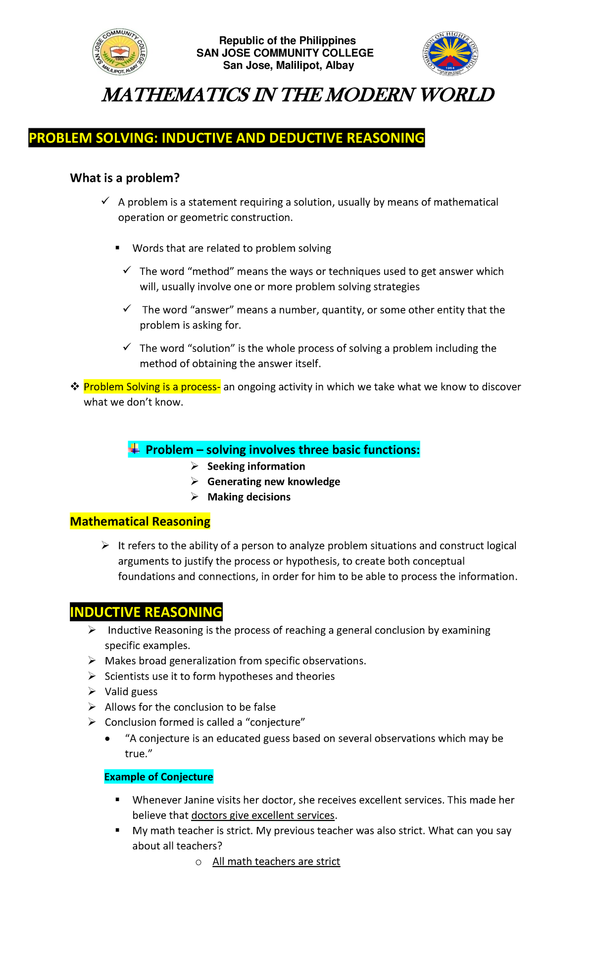 Prefinal Module in Mathematics IN THE Modern World - Studocu