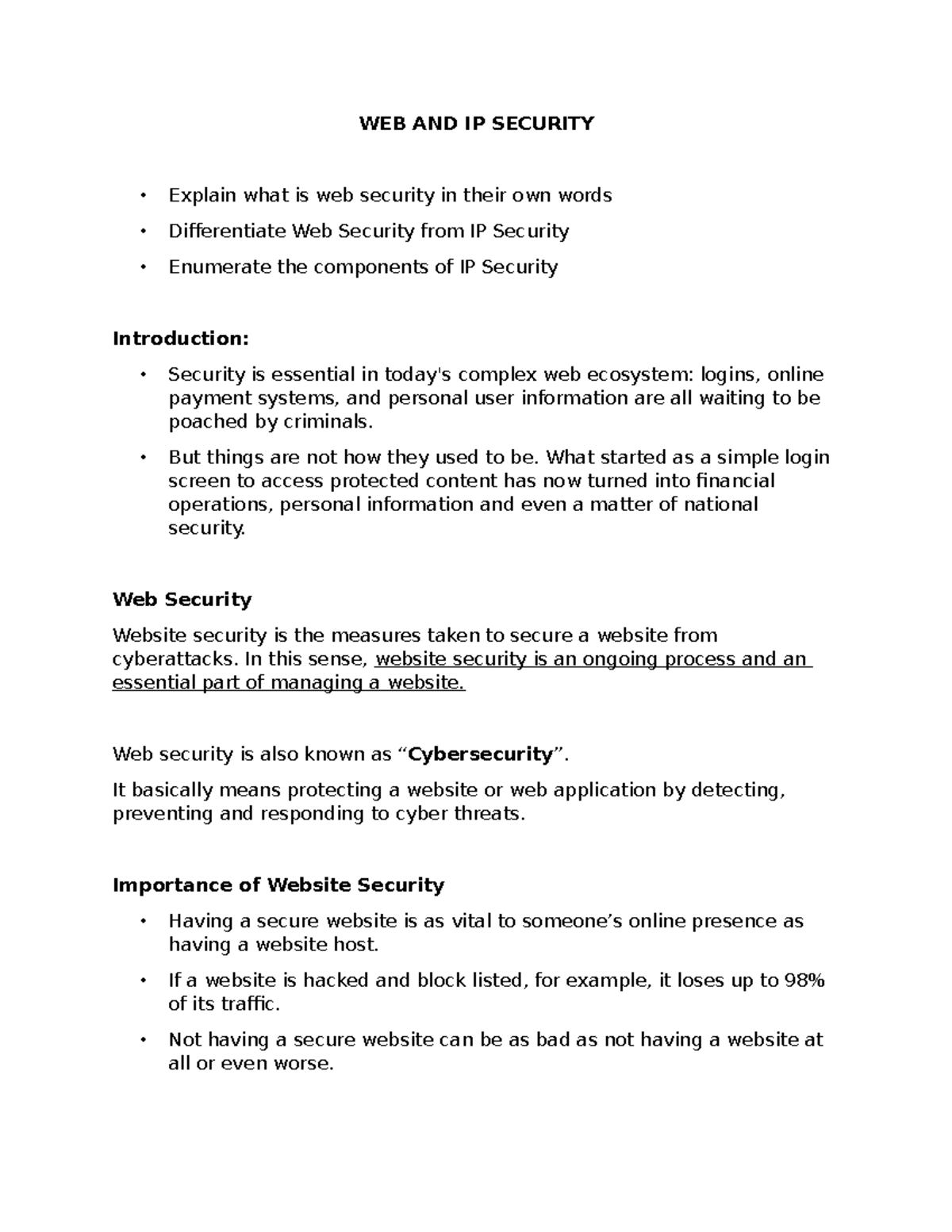 WEB AND IP Security - WEB AND IP SECURITY Explain what is web security ...