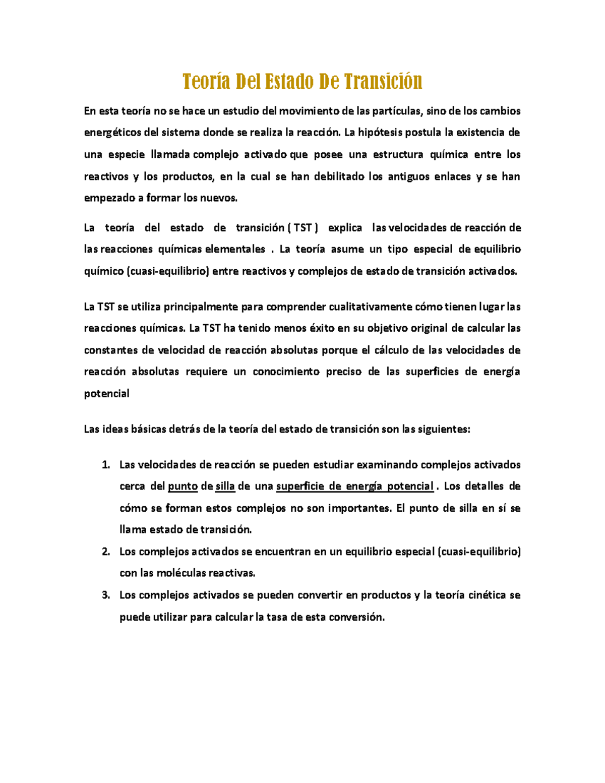 Actividad 16 - Teoria del estado de transicion - TeorÌa Del Estado De ...