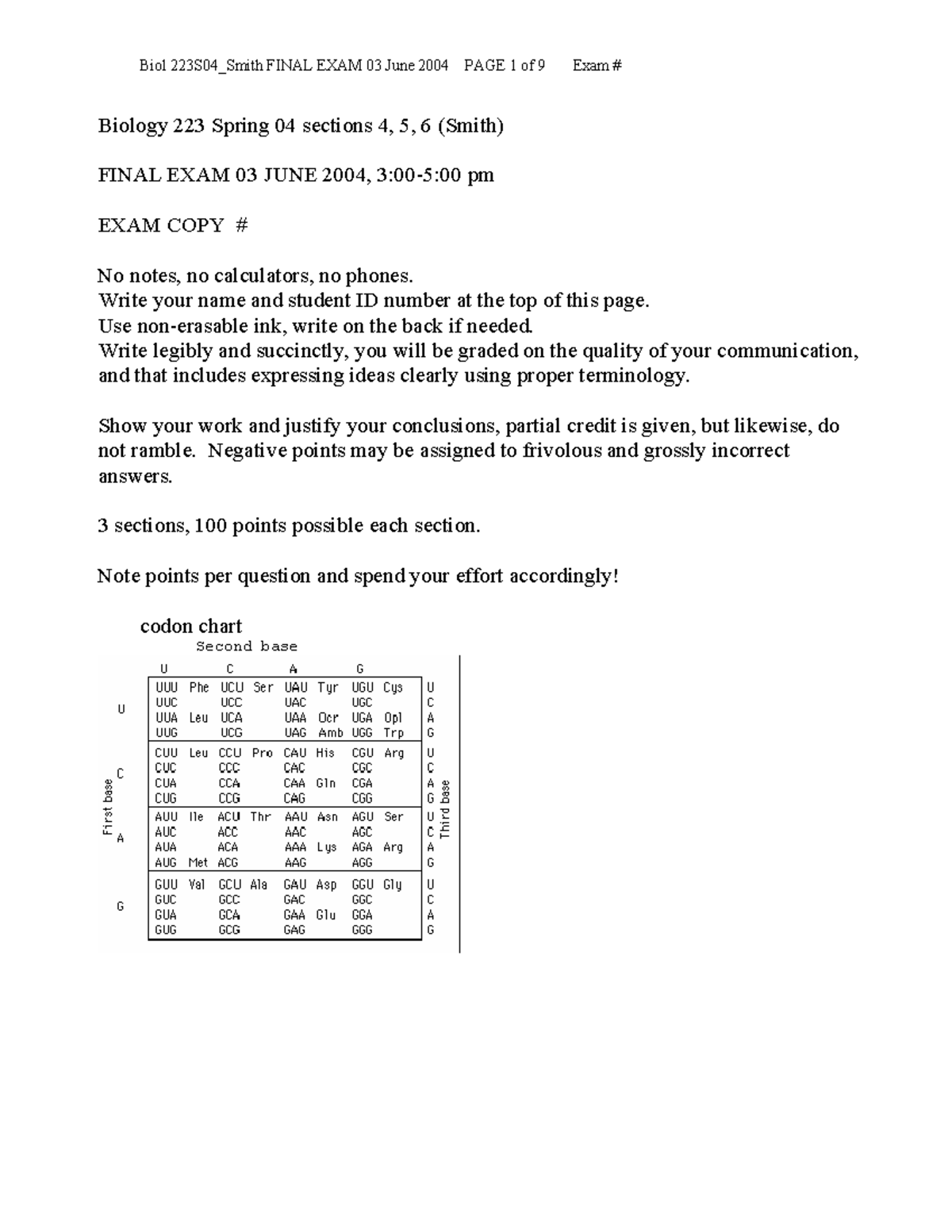 BIOL223 smith 06 2004 20 Final - ! - Studocu