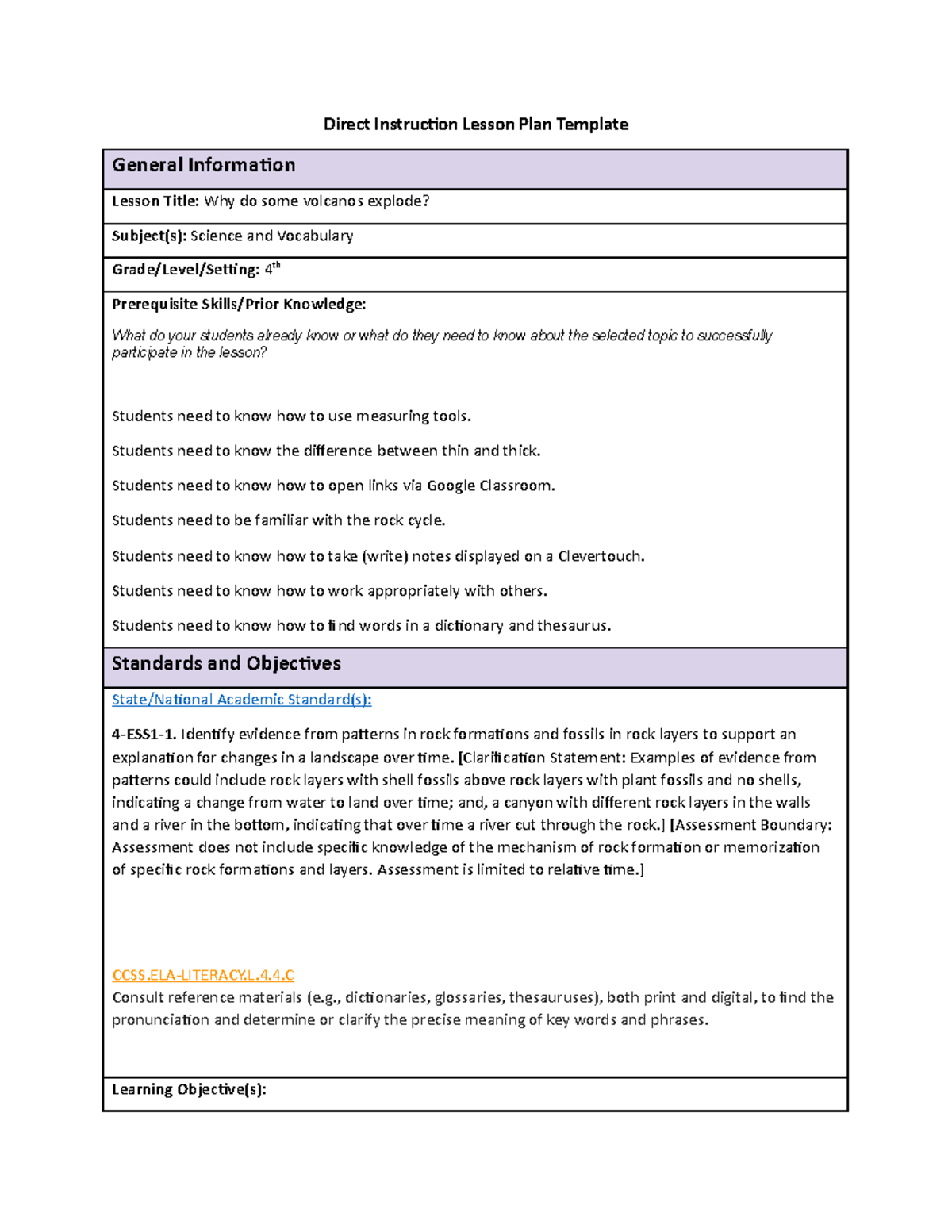 C732 task 1 - C732 - Direct Instruction Lesson Plan Template General Information Lesson Title ...