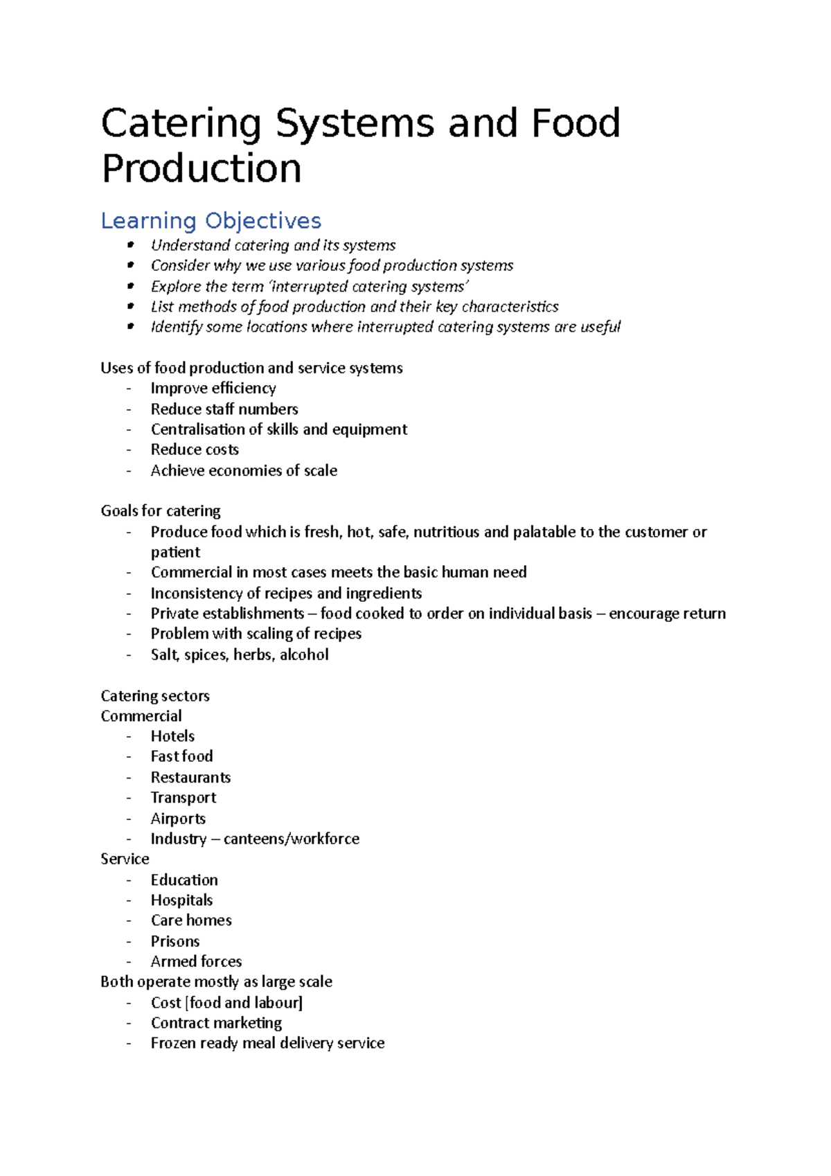 Catering Systems and Food production - Catering Systems and Food ...