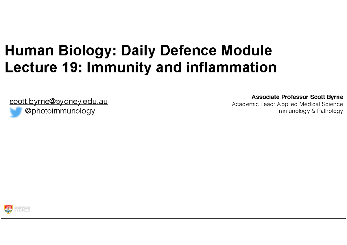 L19 Immunity - lecture note - Human Biology: Daily Defence Module ...