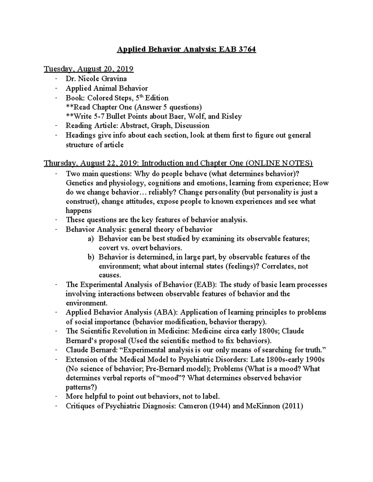 Applied Behavior Analysis- Notes - Applied Behavior Analysis: EAB 3764 ...