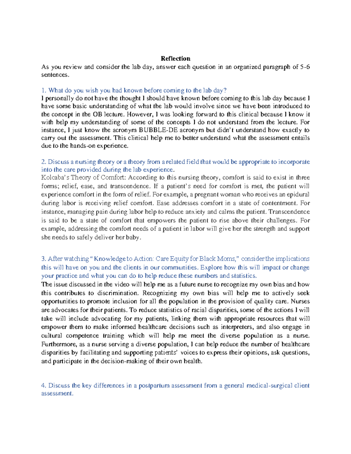 CLINICAL PAPERWORK - Reflection As you review and consider the lab day ...