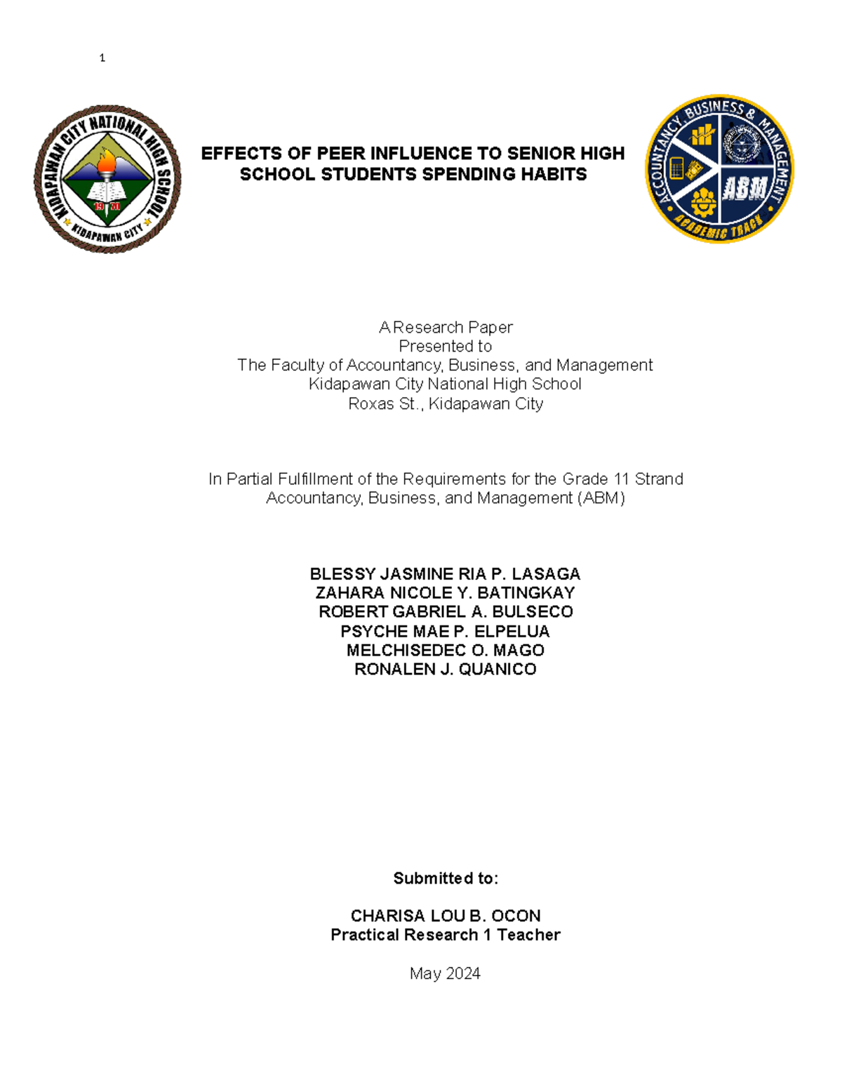Effects OF PEER Influence TO Senior HIGH School Students Spending ...