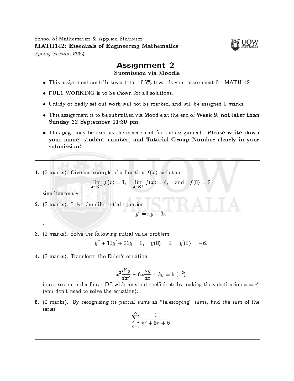 Assignment 2-Question Sheet - School of Mathematics & Applied ...