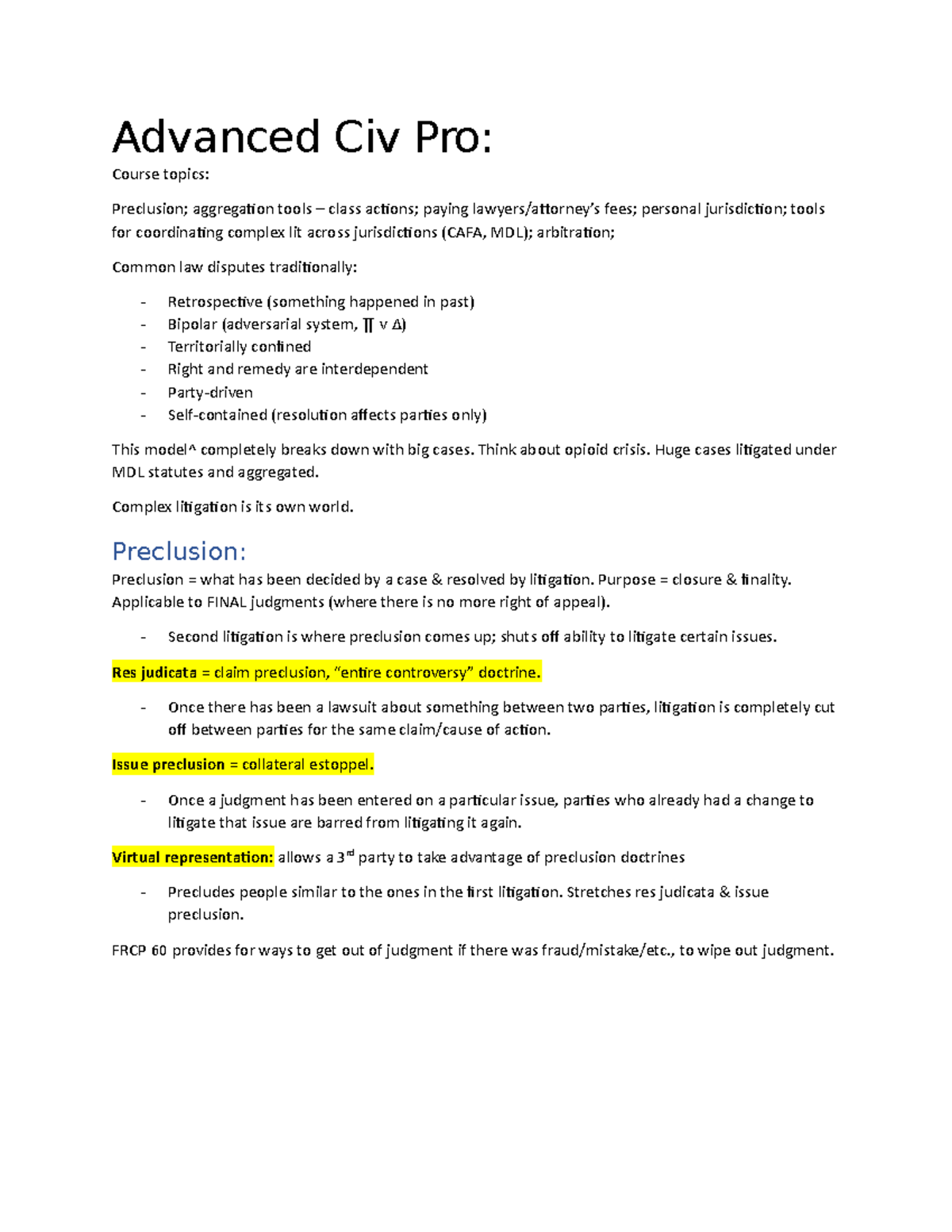 Preclusion doctrine - collateral estoppel & res judicata - Advanced Civ ...