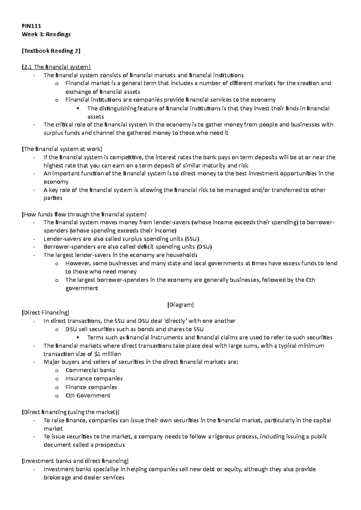 FIN111 - Week 3 - Week 3 textbook notes and tutorial questions - FIN ...