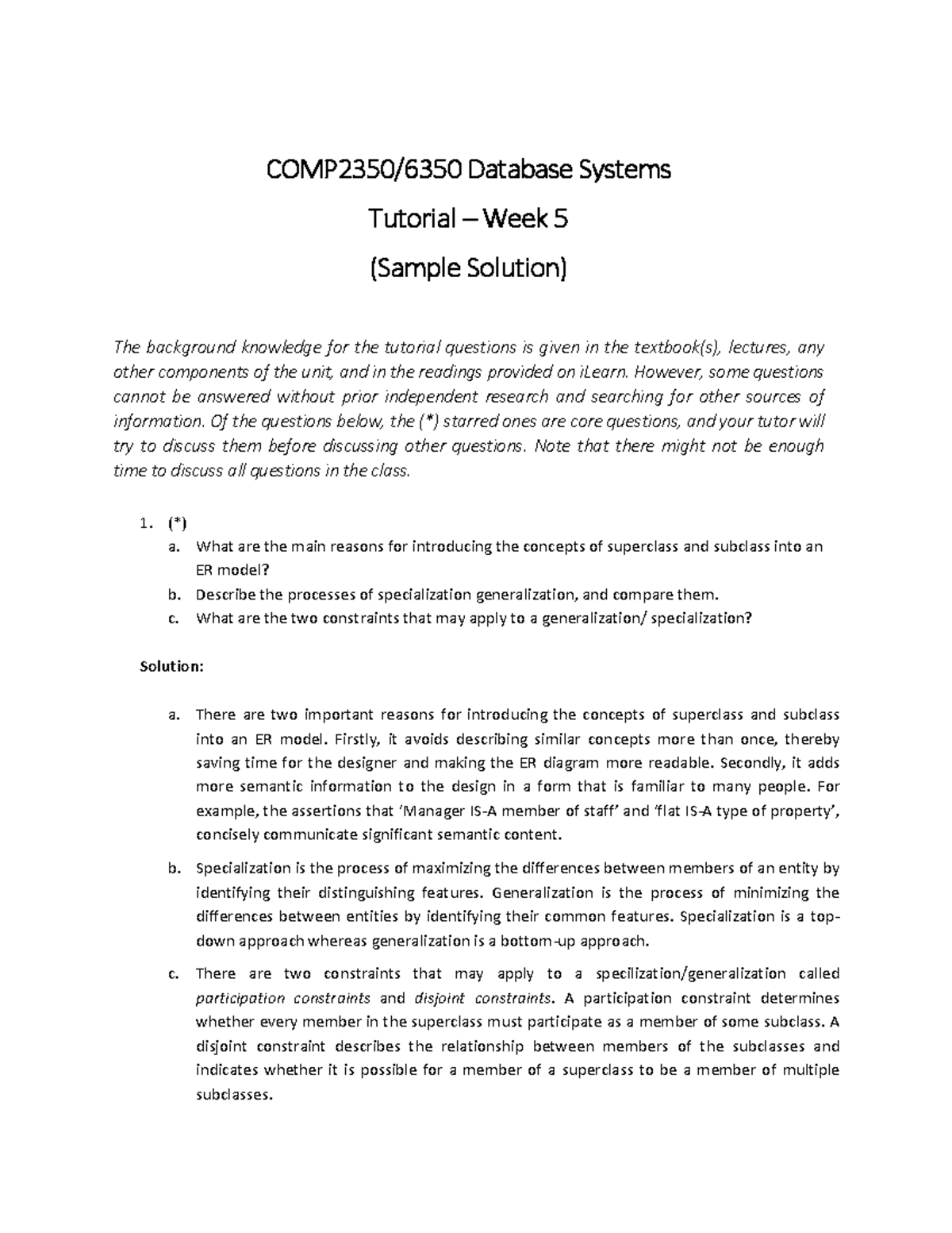 TUTE COMP2350 Week 5 Solutions - COMP2350/6350 Database Systems ...