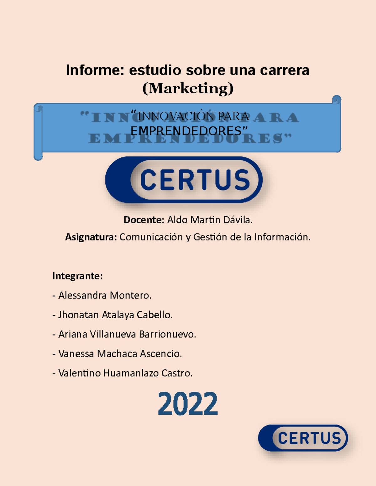 El marketing (emprendimiento para innovadores) - “INNOVACIÓN PARA EMPRENDEDORES” Docente: Aldo ...
