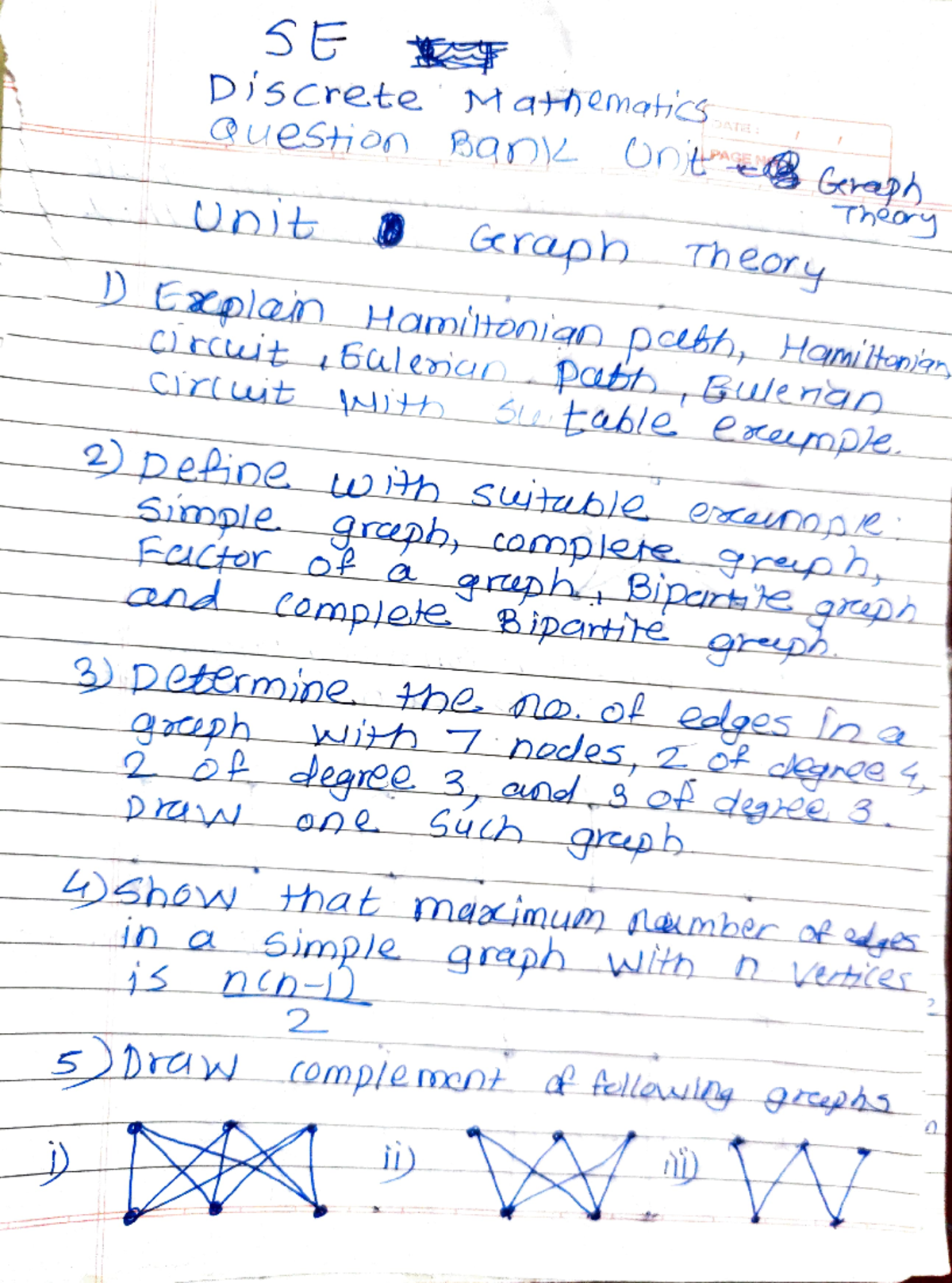 Graph qb - dm qb - Discrete Question Bane Mathemahcs Simple grapb ...