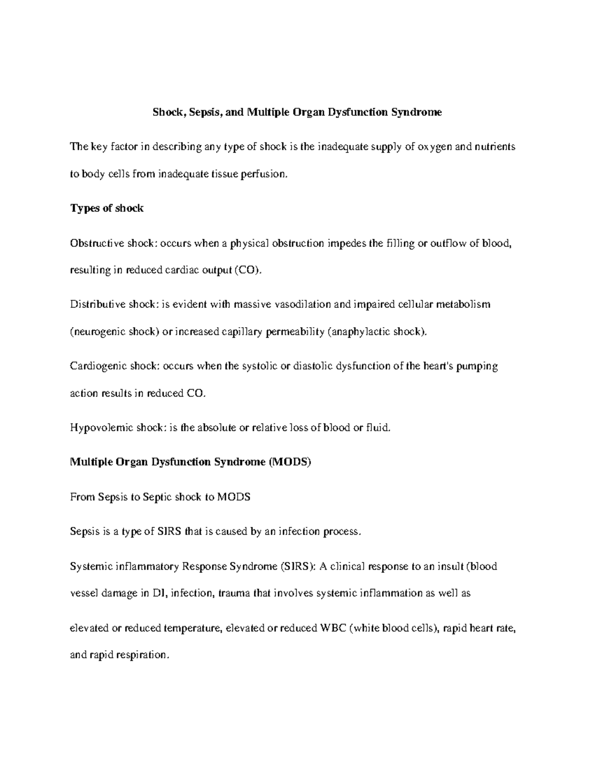 Shock - Types of shock Obstructive shock: occurs when a physical ...